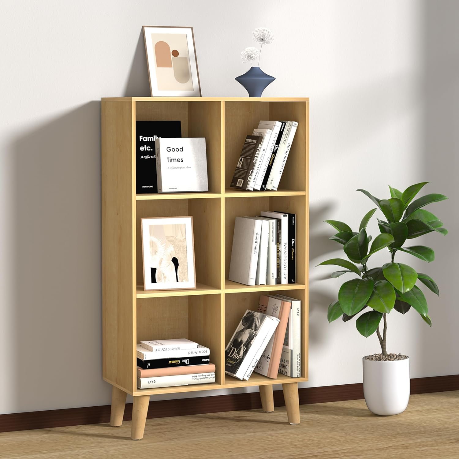 6 Cube Storage Organizer with Legs 3 Tier Cube Low Bookcase ...