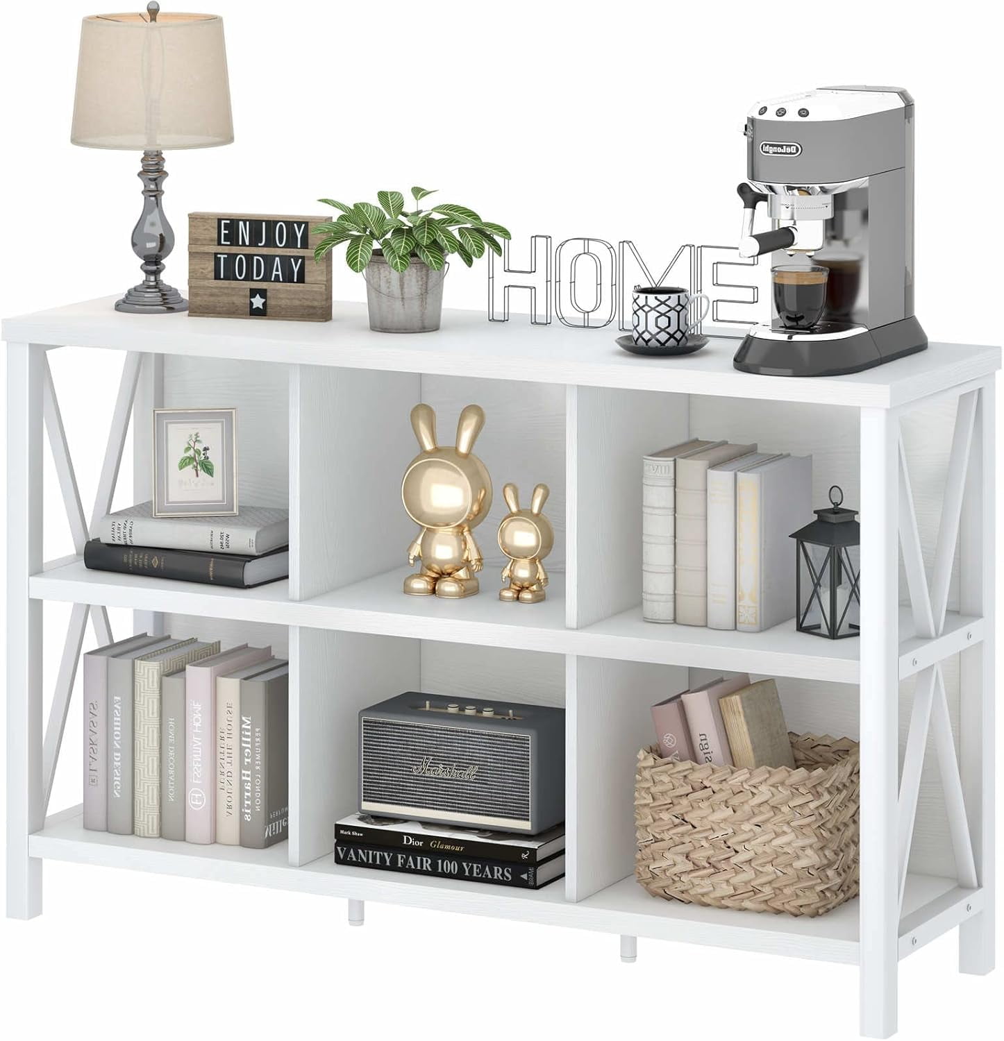 Storage Organizer with Shelf Long Wood and Metal Cubby Bookcase ...