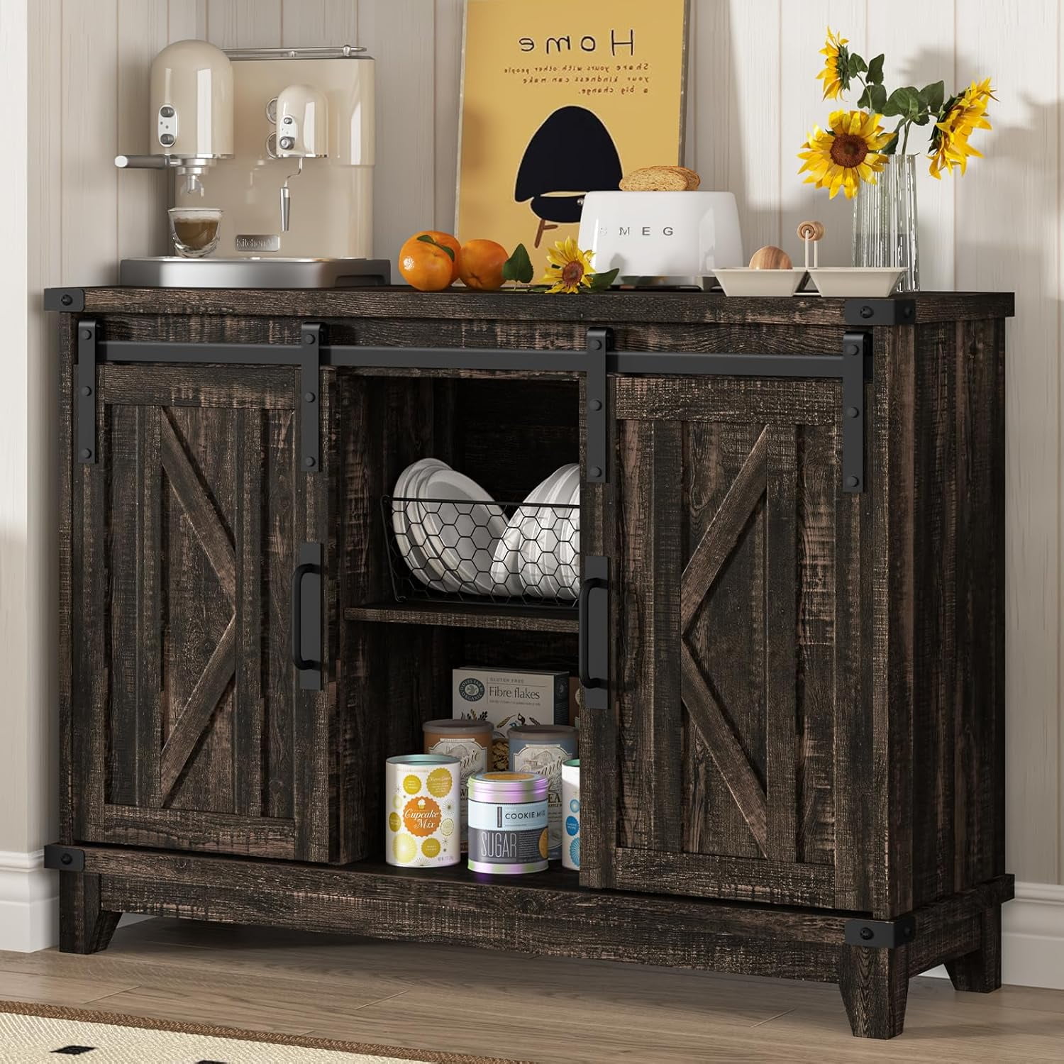 6 Cube Storage Organizer, Sliding Doors Bookshelf with Storage ...