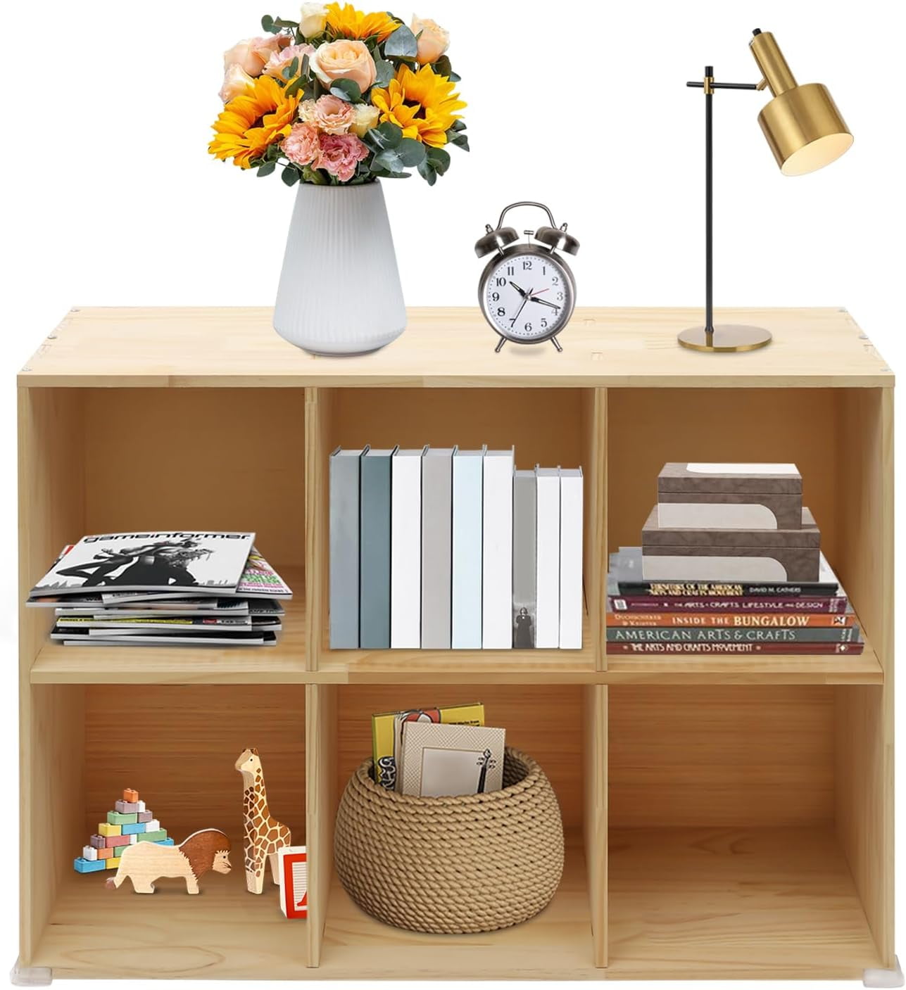 6 Cube Storage Shelf, 35.4x11.8x23.6 Inch Solid Wood Bookshelf ...