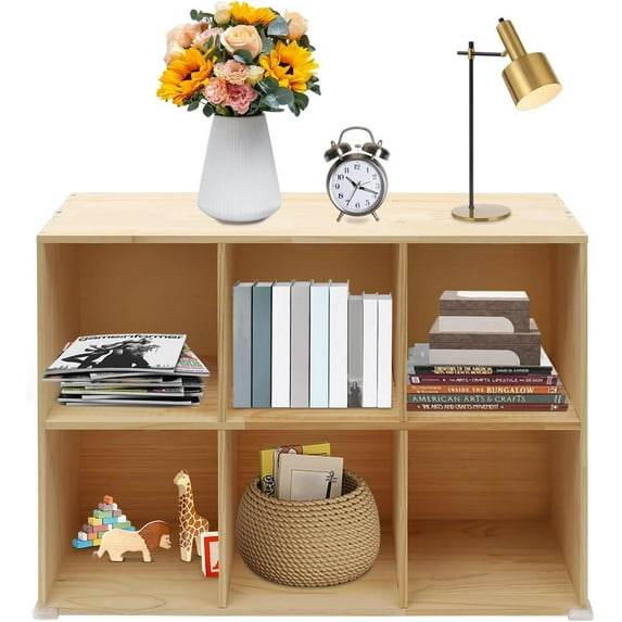 6 Cube Storage Shelf, 35.4x11.8x23.6 Inch Solid Wood Bookshelf ...