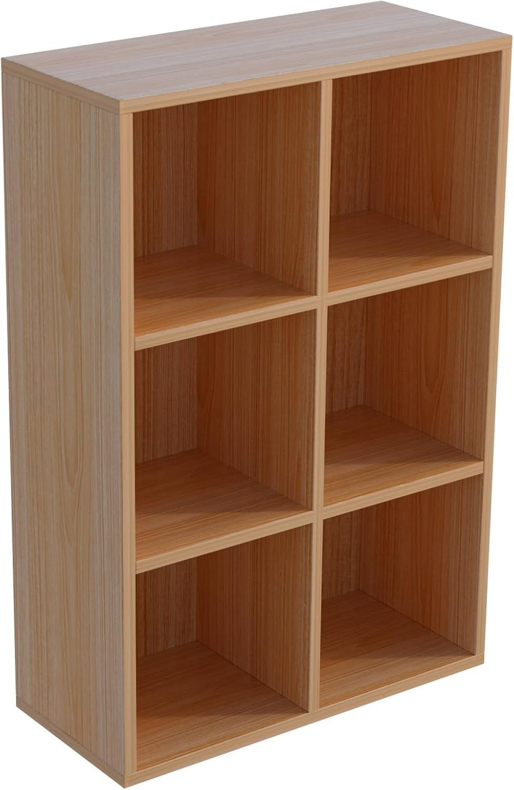 6-Cube Storage Shelf Bookcase - Wooden 3-Tier Floor Standing Open ...