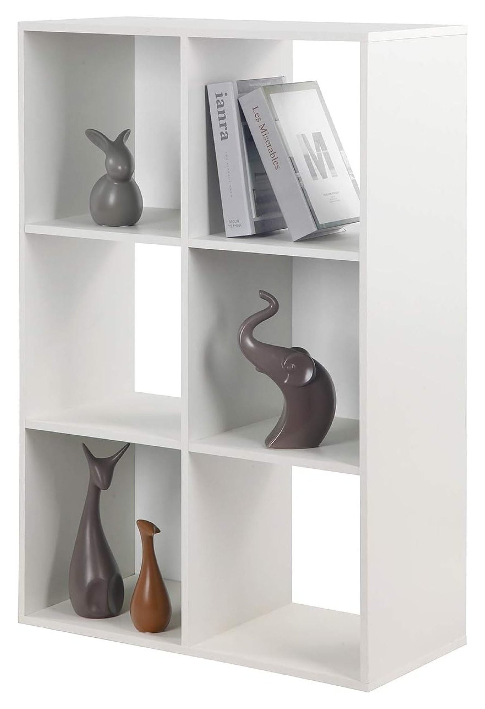 6 Cube White Storage Organizer Wood Display Shelf, Standing Cubby ...