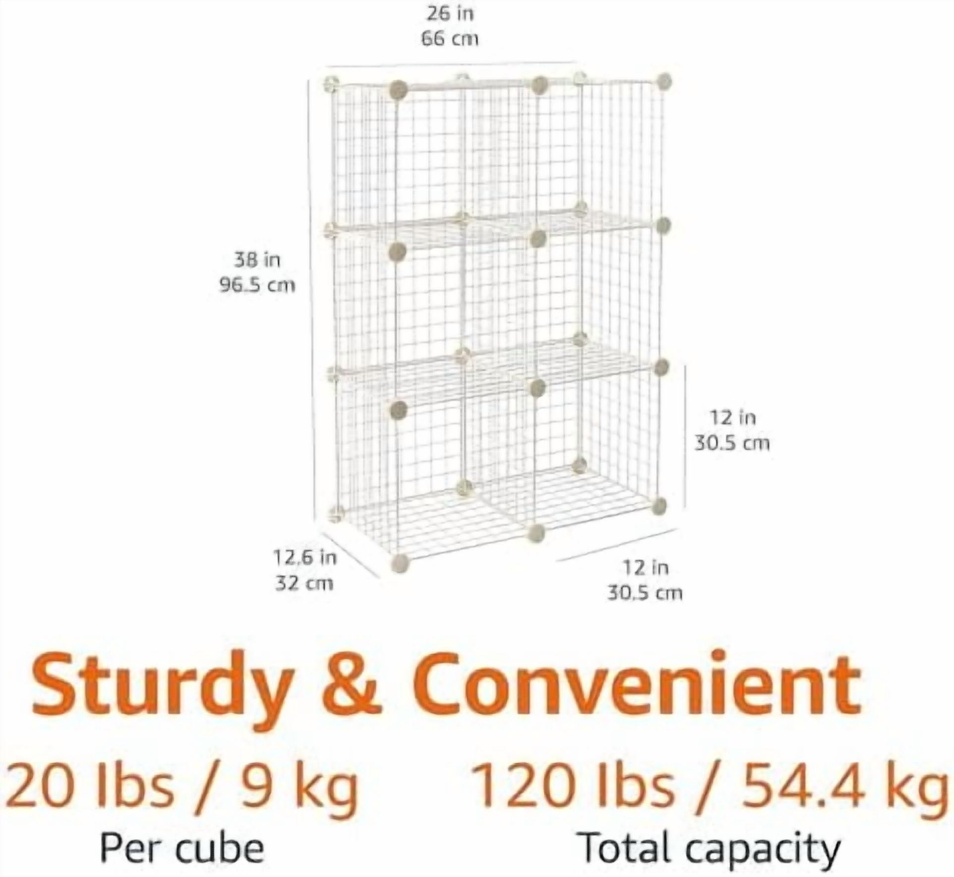 6 Cube Wire Grid Stackable Storage Shelves, 12.6 x 26 x 38 inches ...