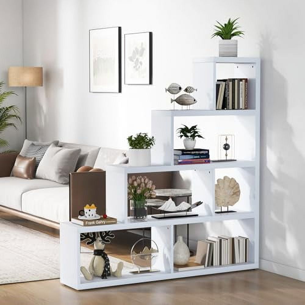 6 Cubes Bookshelf, L Shaped Ladder Corner Open Bookshelf, 4 Tier ...