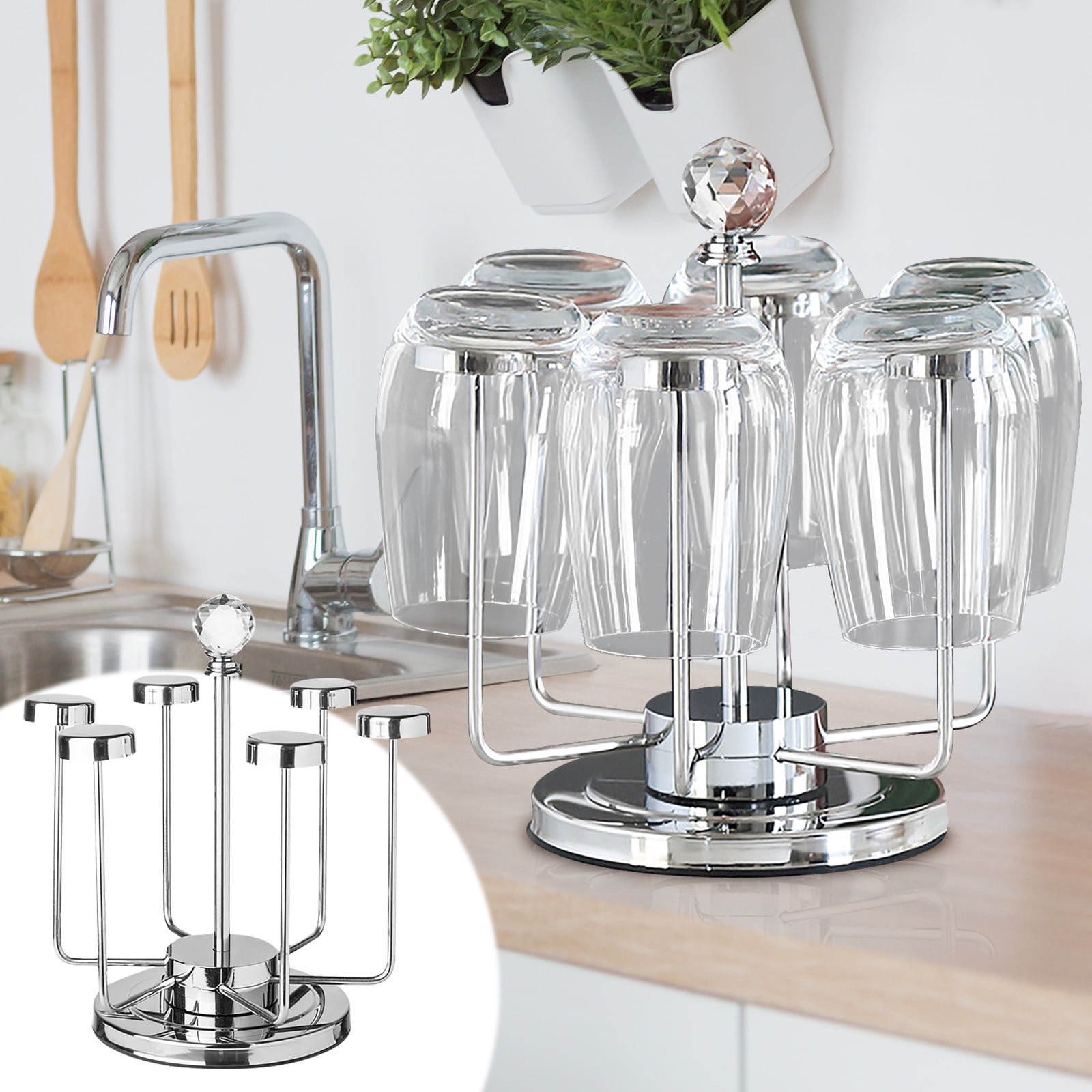 6 Cup Rotating Drying Rack, Stainless Steel Cup Holder Organizer for ...