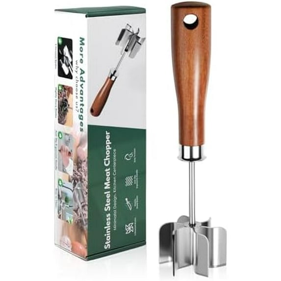 6-Curve Blade Meat Chopper: Heavy-duty stainless steel, ergonomic wood ...