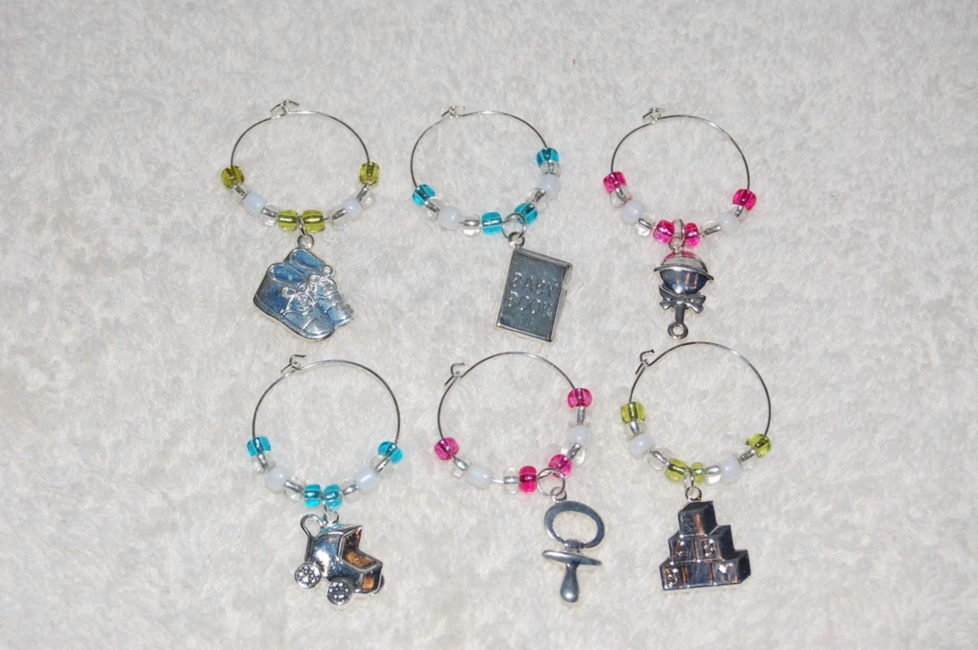 6 Custom Baby Shower Wine Glass Charms Favors Gift Decoration Silver ...