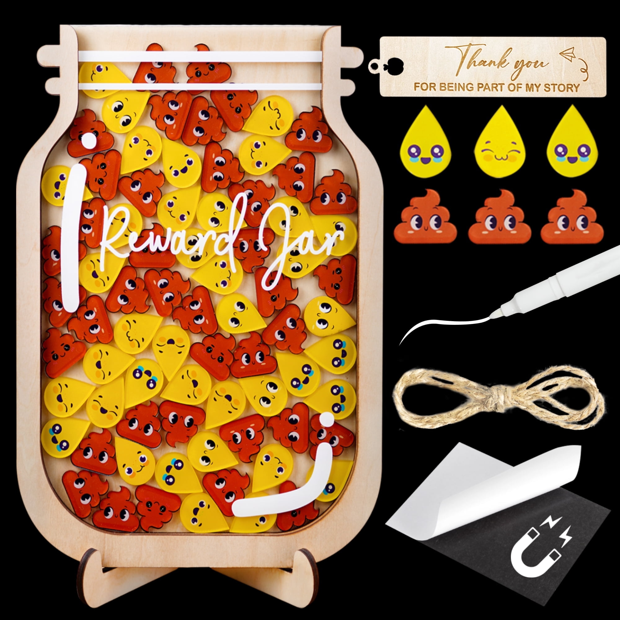 6" DIY 20 Tokens Magnetic Reward Jar with Bookmark Kids Potty Training ...