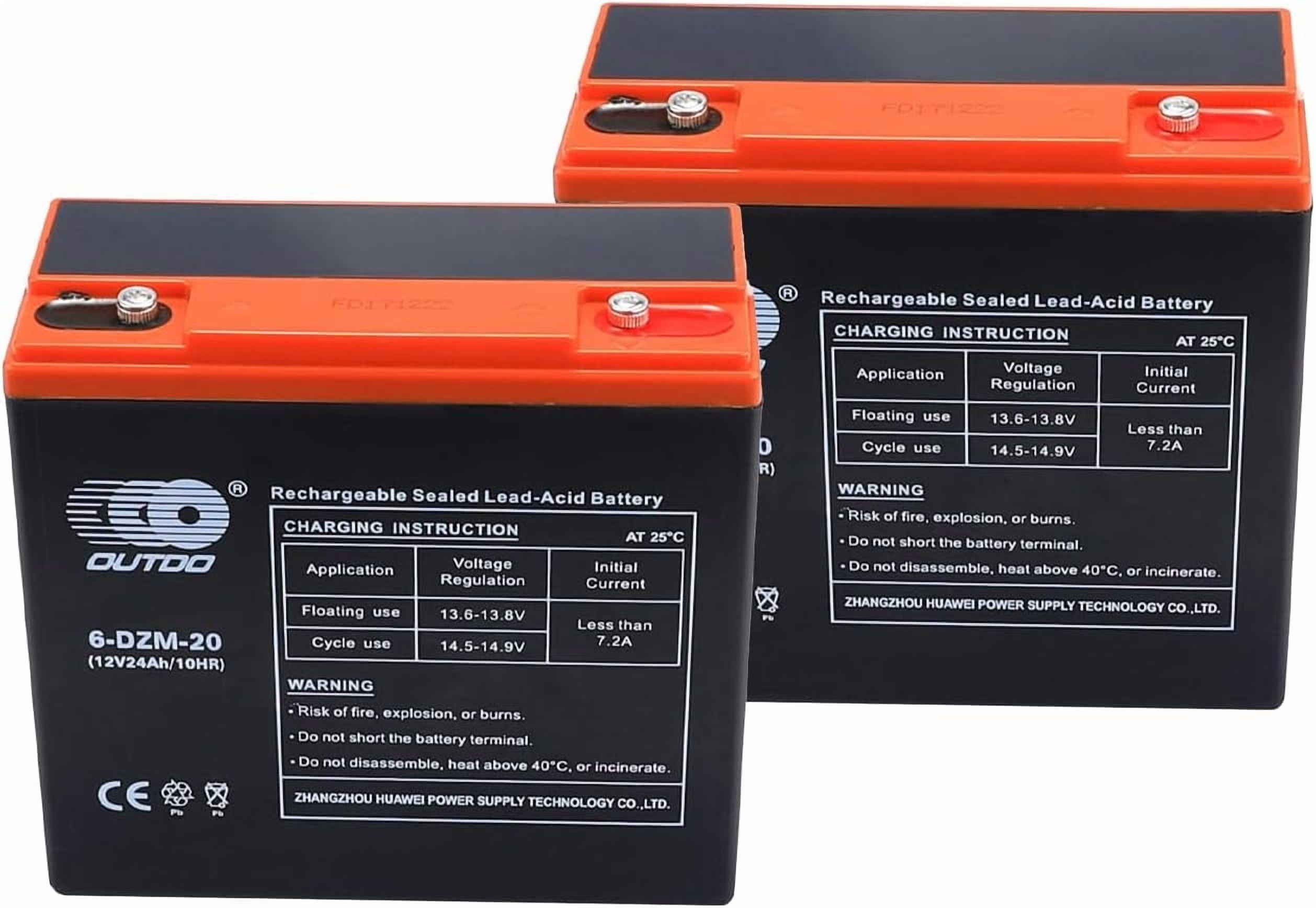 6-DZM-20 12V 24AH Rechargeable Battery for ATV Electric Scooter Go Kart ...