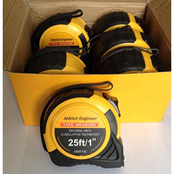 6-Decimal Inch Tape Measure, 25 Foot, Black Marks Even hundredths of an ...