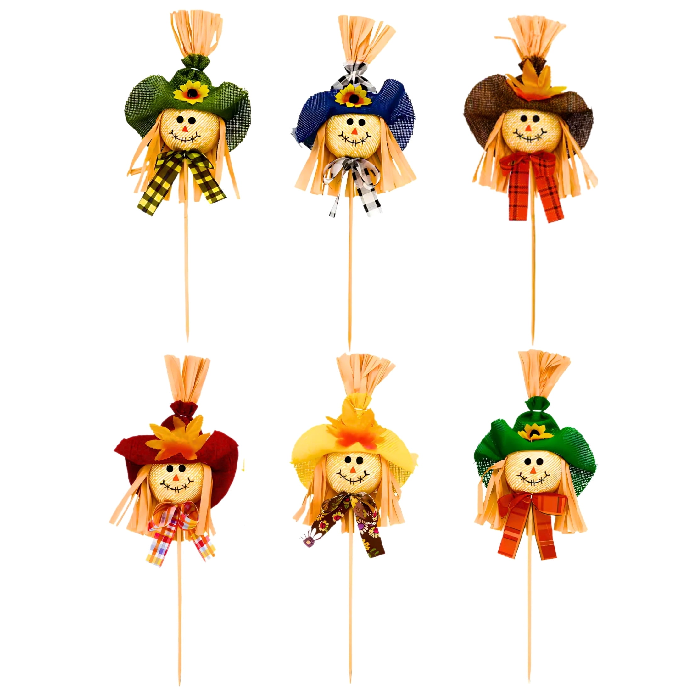 (6) Decorative Scarecrow Picks, 13.15in Fall Harvest Stakes for Autumn ...