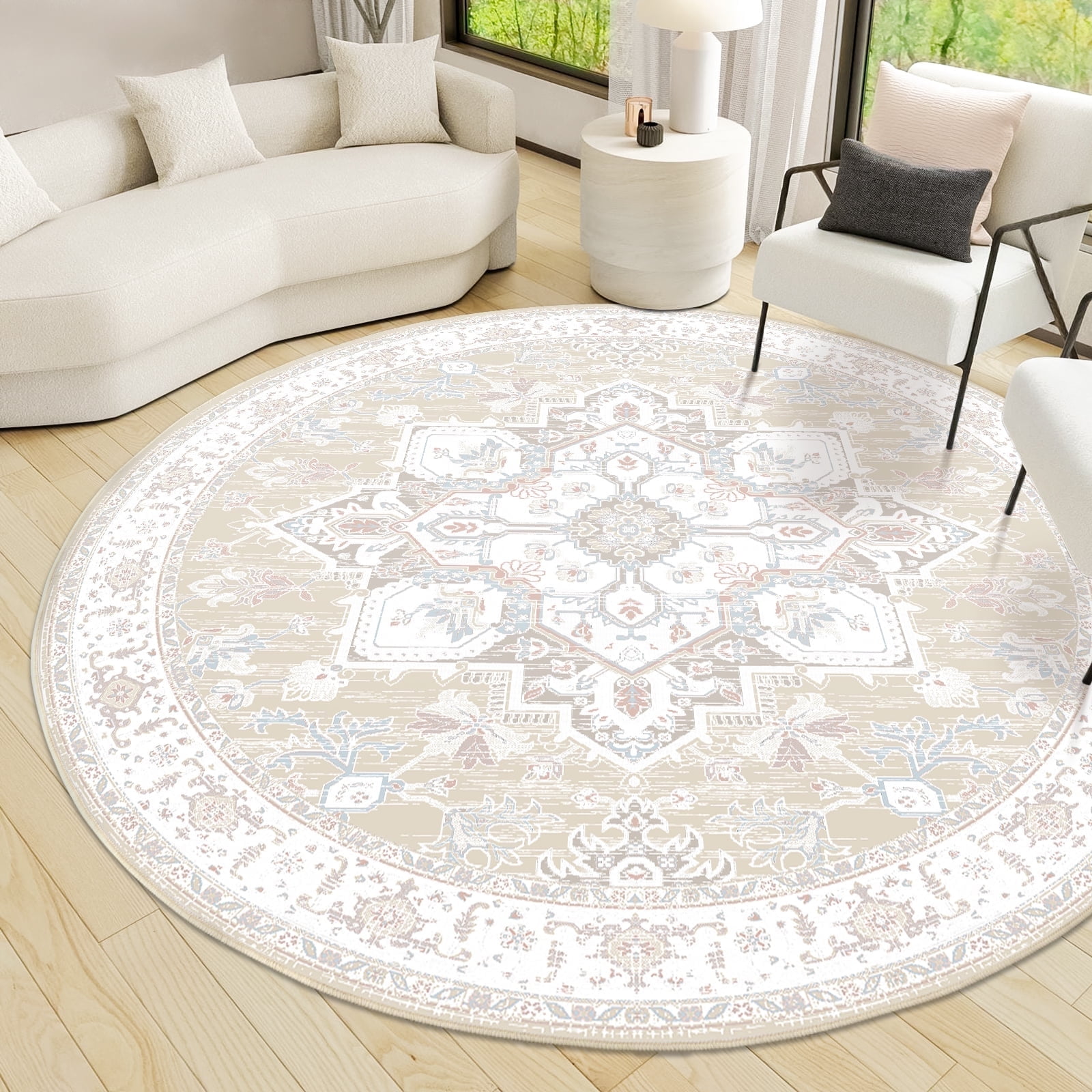 6'x6' Round Area Rugs, Machine Washable Non Slip Area Rug for Living ...