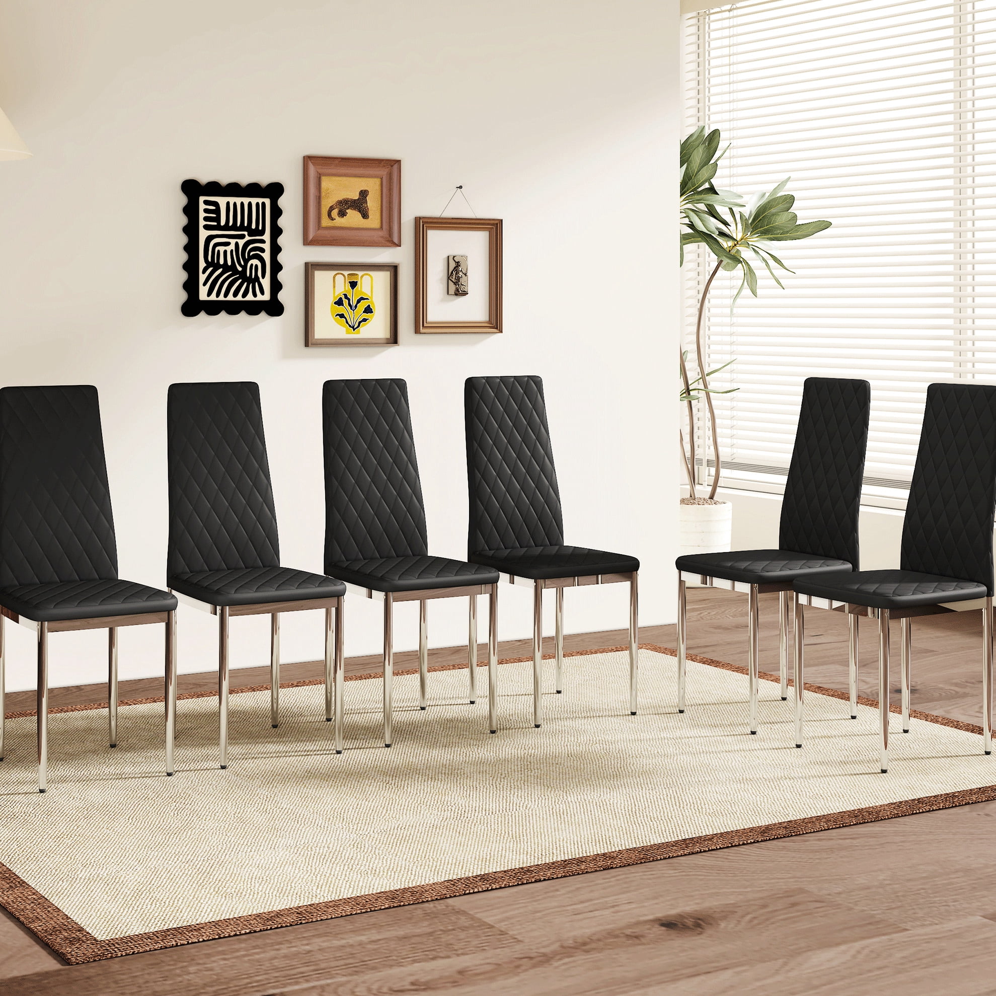 6 Dining Chairs In Black. Modern Style With Metal & Pu. Ergonomic ...