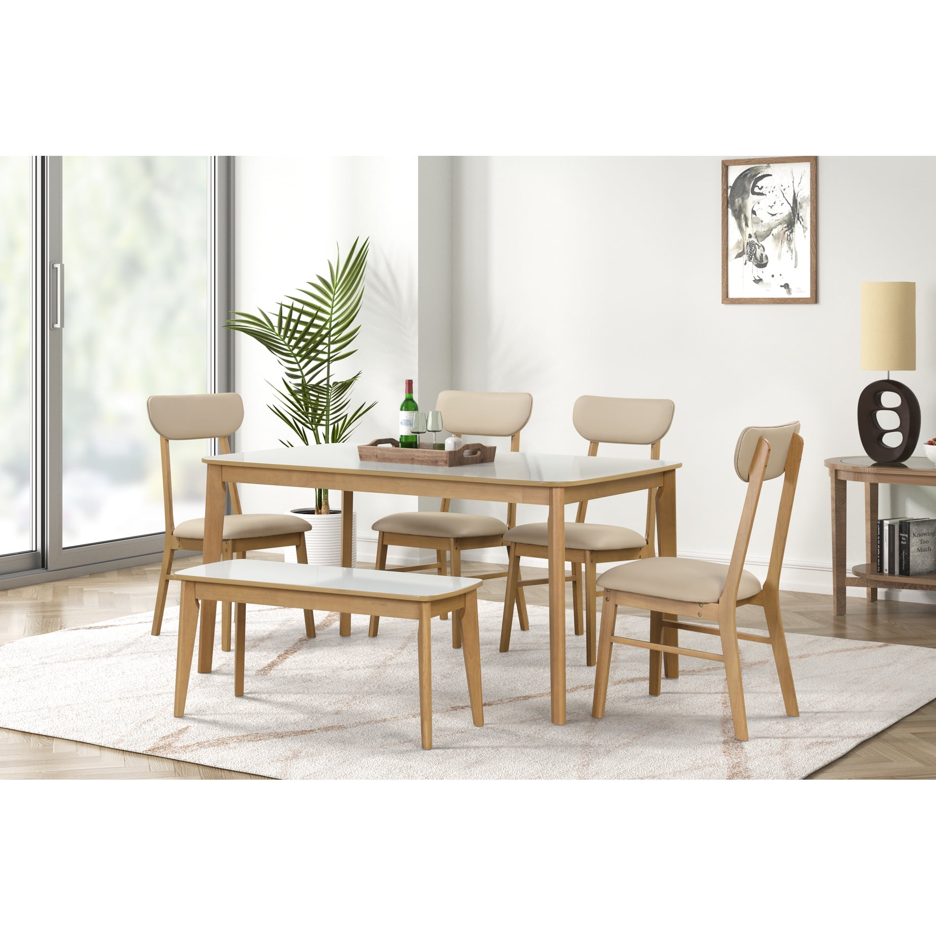 6 Dining With Easy Cleaning Surface - White Tabletop And Oak, Made From ...