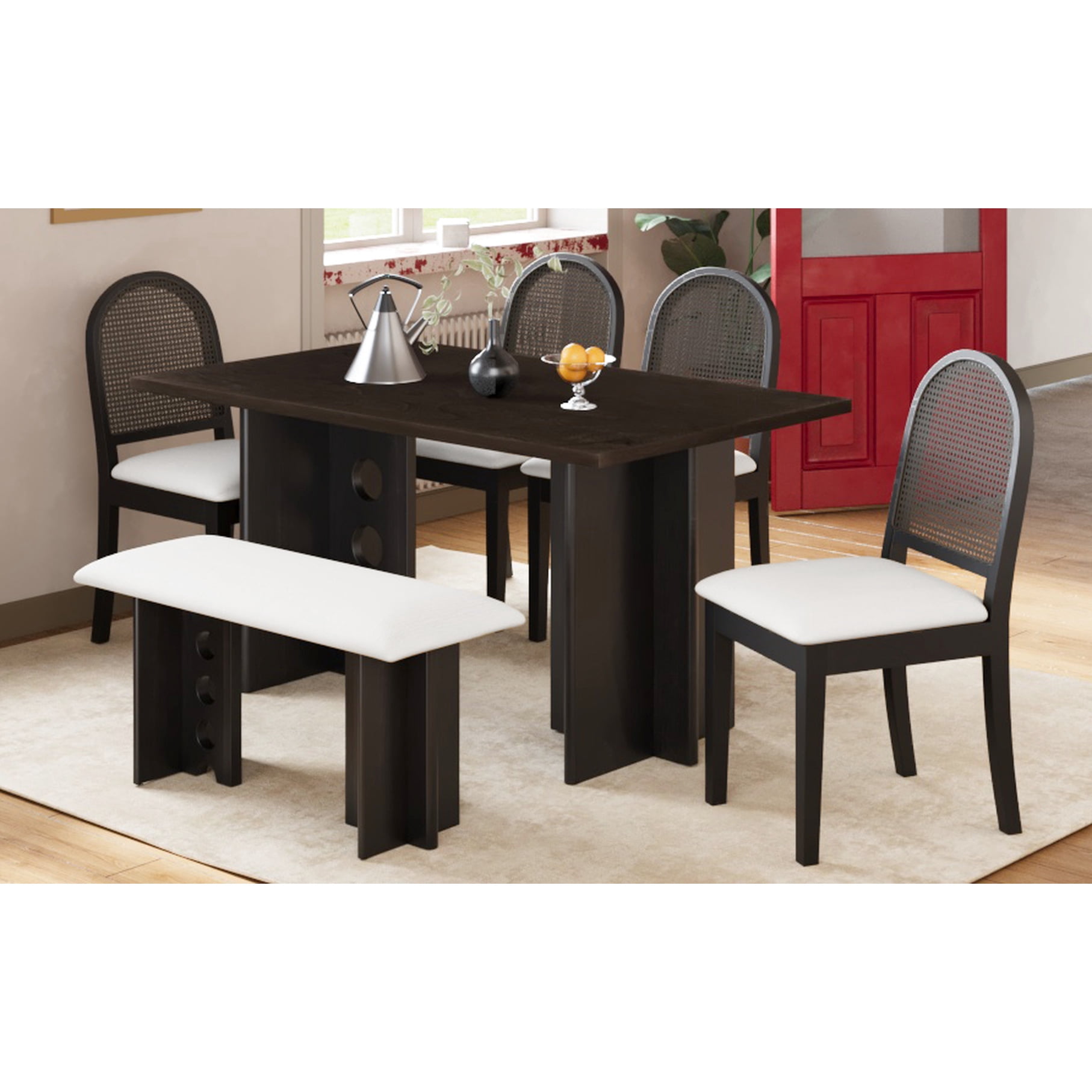 6 Dining , Finish, Double Pedestal, Upholstered Seating, Backs, Solid ...