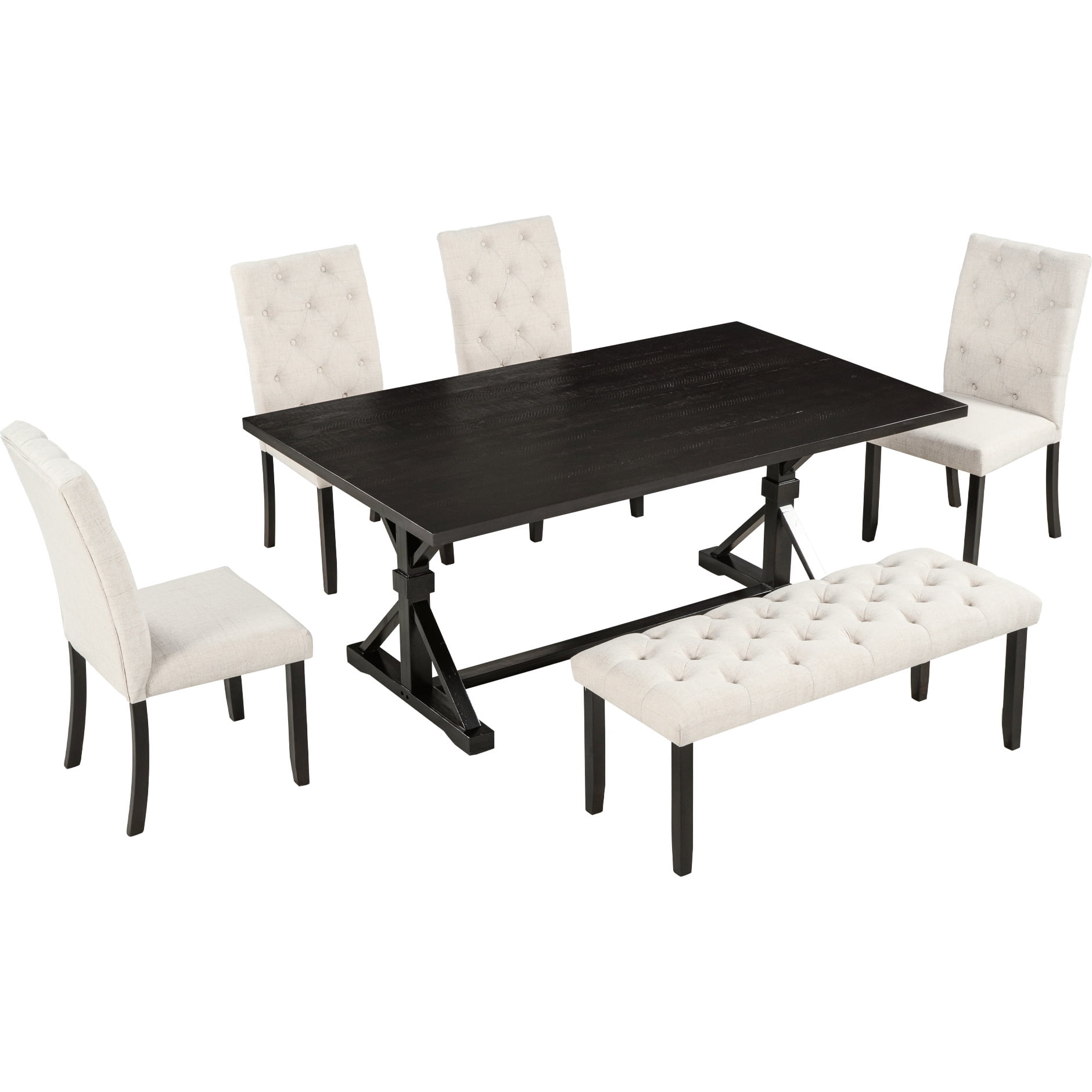 6 Dining In , Solid Wood, Rectangular Table With Cup Holders Wood ...