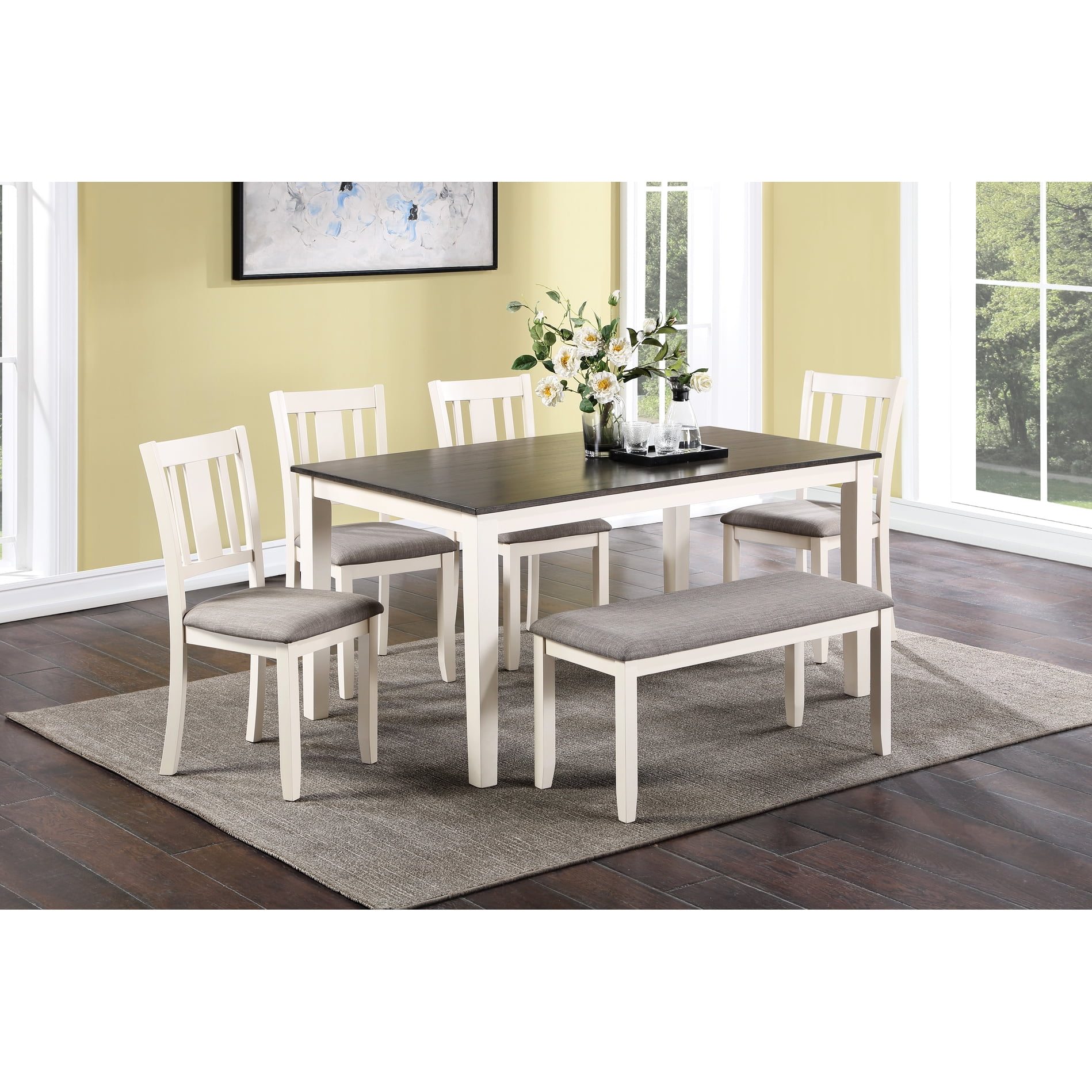 6 Dining In Transitional Style With Rectangular Chalk Gray Table ...
