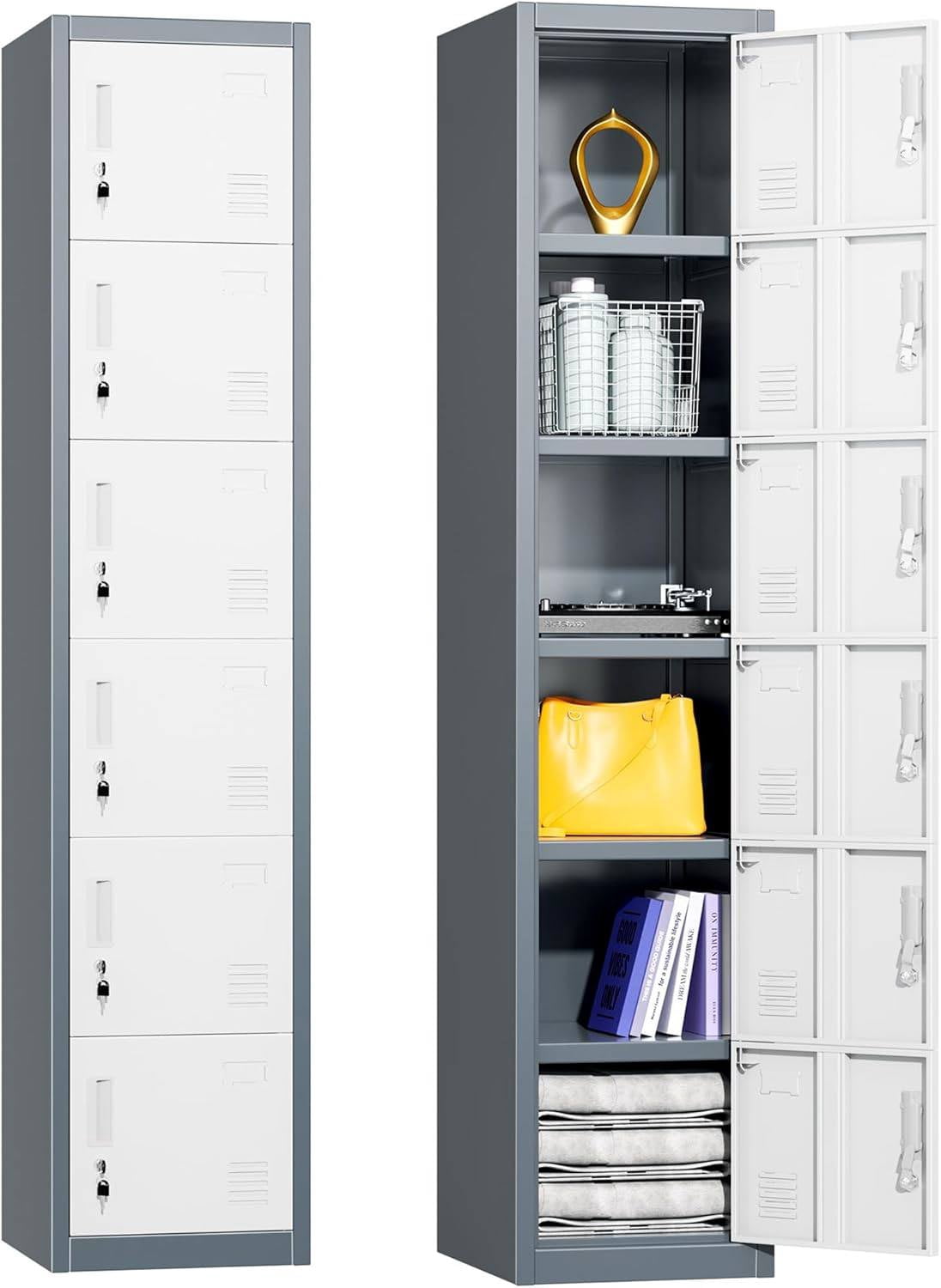 6-Door Metal Locker, 15"W x 72"H, Lockable Storage Cabinet for Office ...