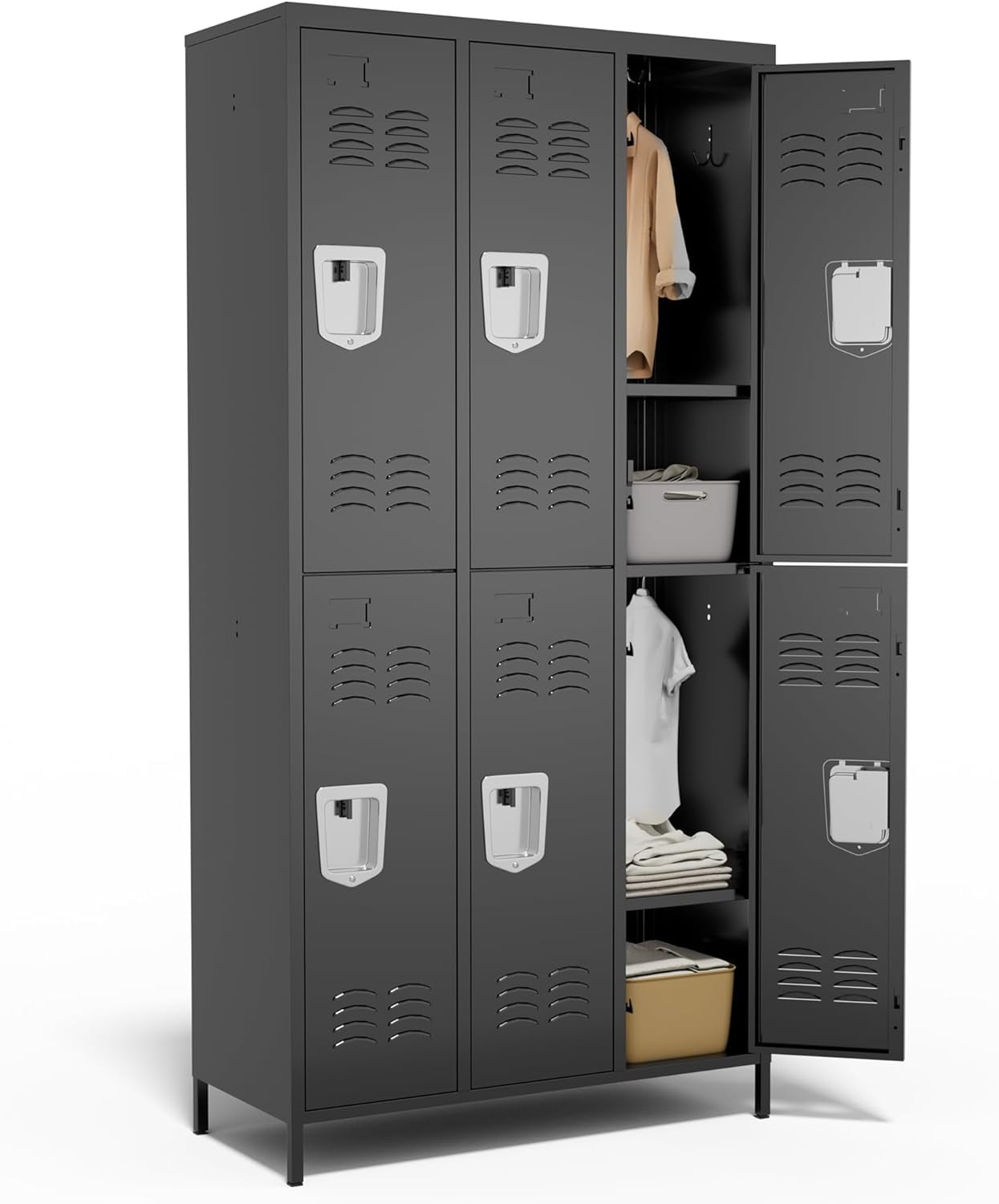 6 Door Metal Lockers for Employees,6 Heavy-Duty Hooks,72" Secure ...