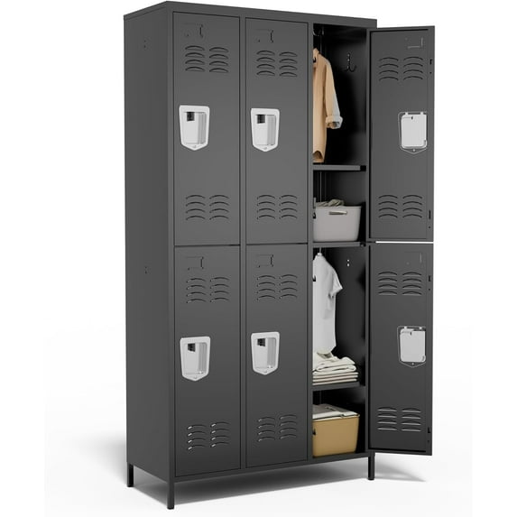 6 Door Metal Lockers for Employees,6 Heavy-Duty Hooks,72" Secure ...