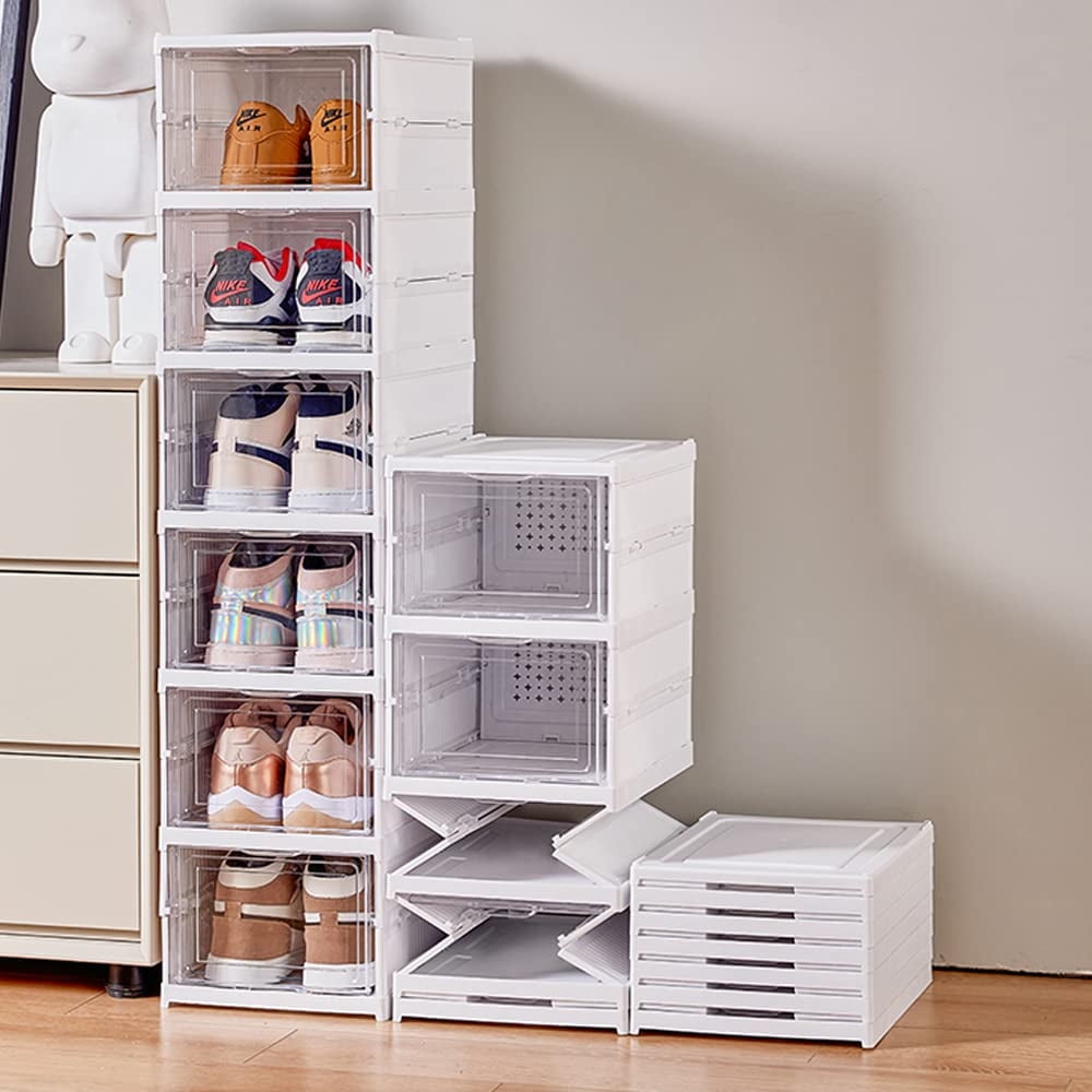 6 Door Transparent Plastic Folding Shoe Box Stackable Free Standing ...