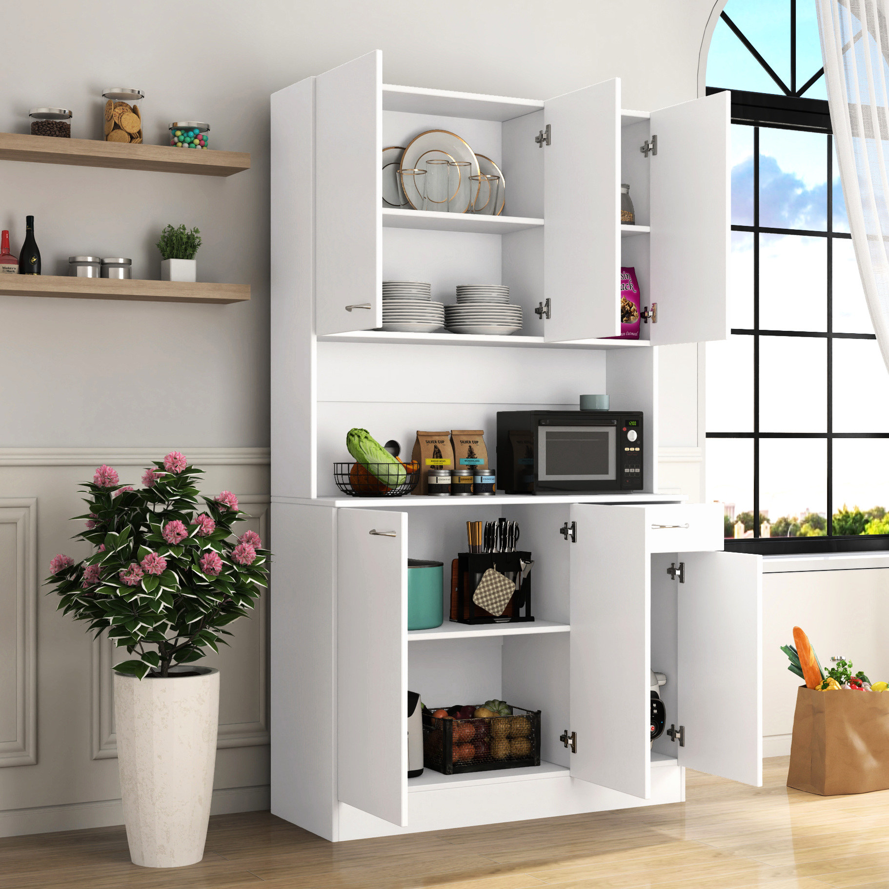 6-Door White Wardrobe+Rich Textured Veneer"-"Bedroom Aesthetic+Modern ...