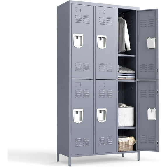 6 Doors Metal Lockers for Employees 72" H Storage Cabinet Lockable ...