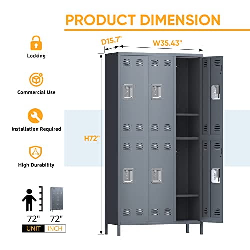 6 Doors Metal Lockers for Employees with 18 Hooks for Offices School ...