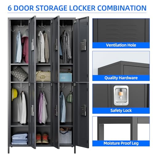 6 Doors Metal Storage Locker, 72" H Employees Lockers Storage Cabinet ...