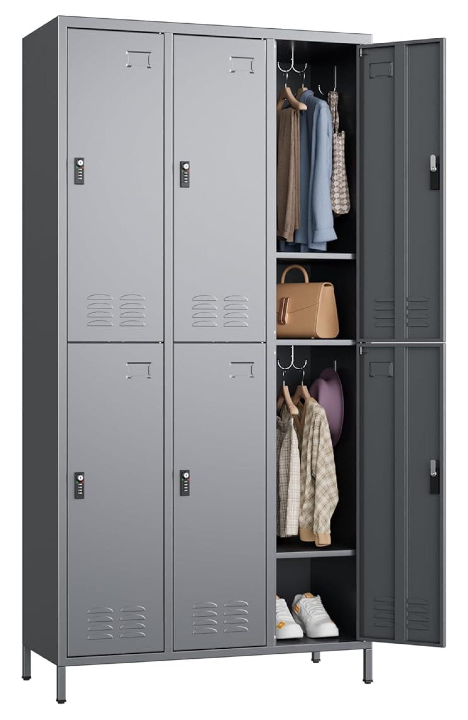 6 Doors Metal Storage Lockers with Combination Lock, Steel Lockers with ...