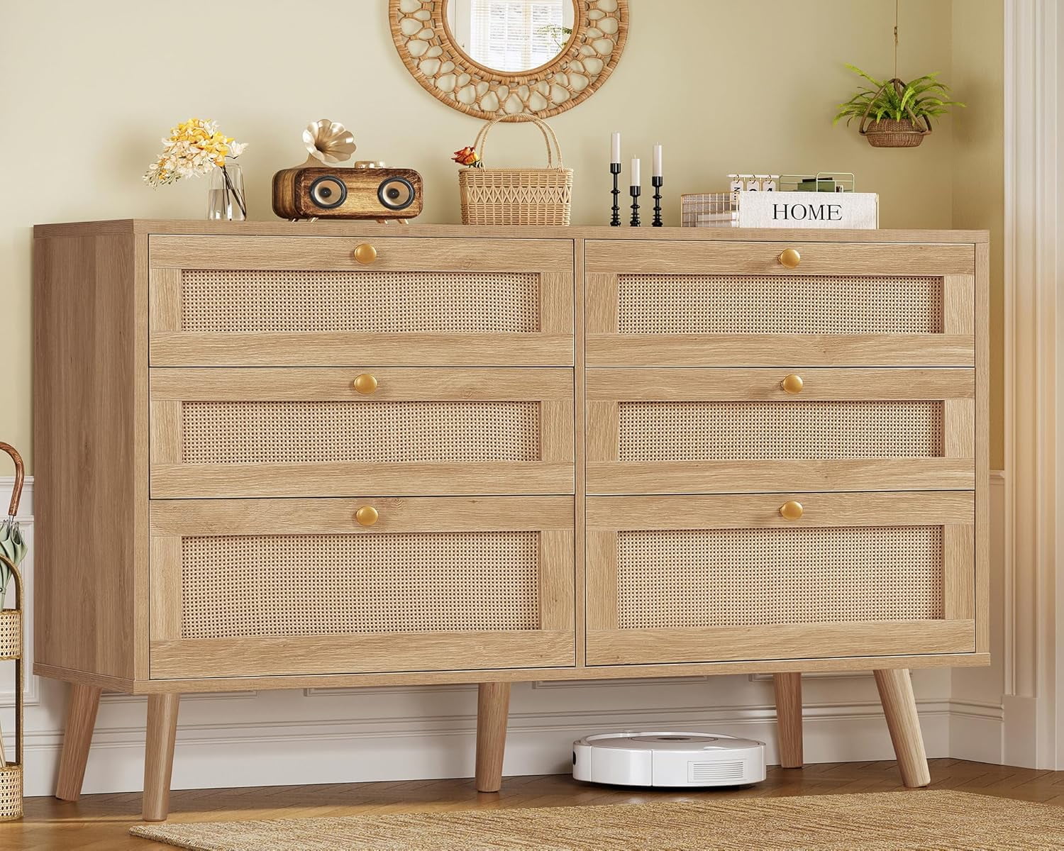 6 Drawer Double Dresser for Bedroom, Dresser for Closet, Wood Boho ...