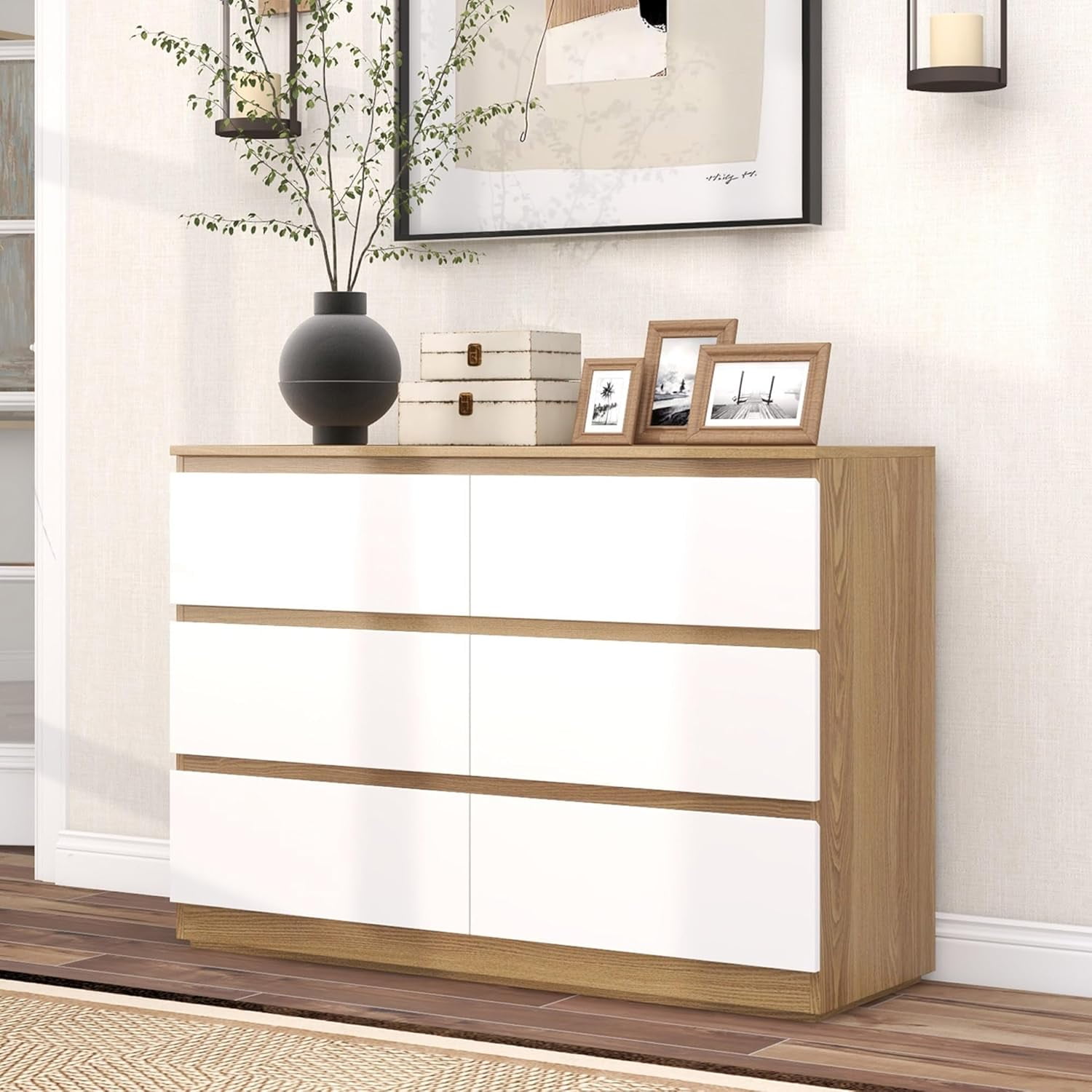 6 Drawer Double Dresser for Bedroom, White Dresser, Wooden Dressers with Deep Drawers, Modern ...