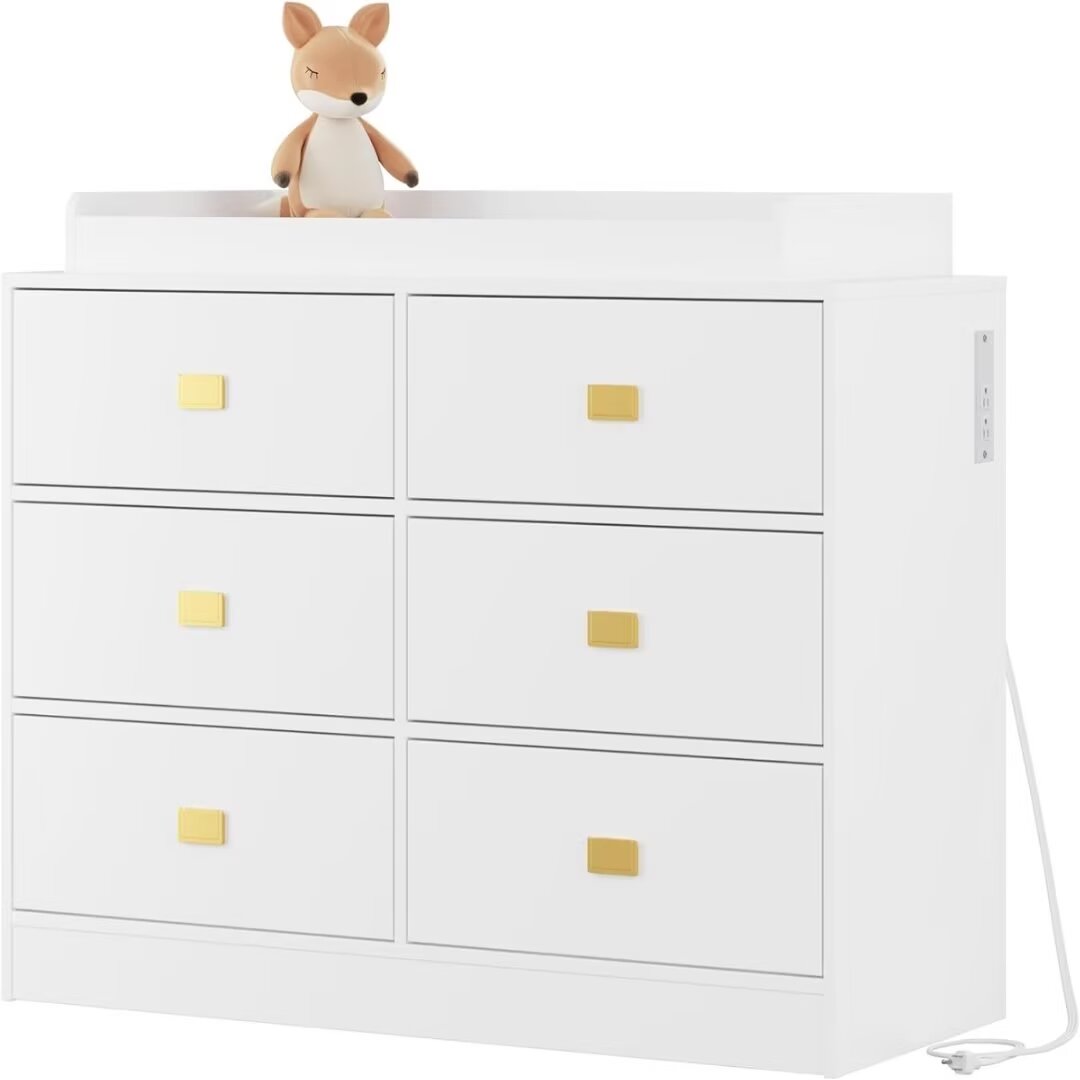 6 Drawer Double Dresser, Drawer Chest with Removable Changing Topper ...