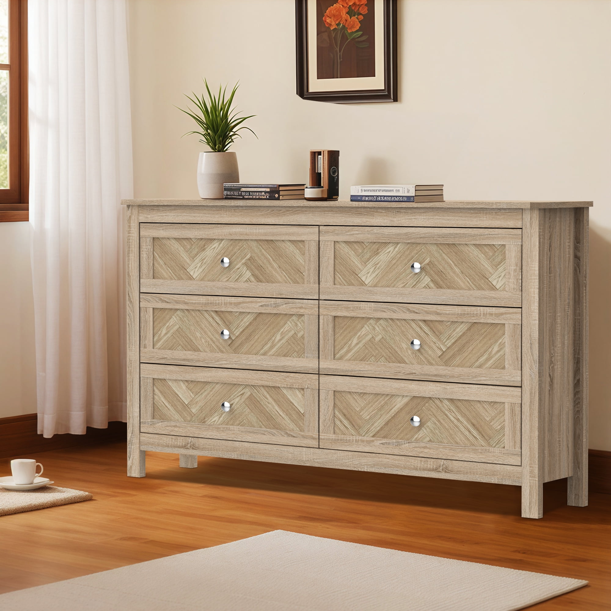 6 Drawer Double Dresser ,Wood Chest of Drawer for Bedroom,Living Room ...