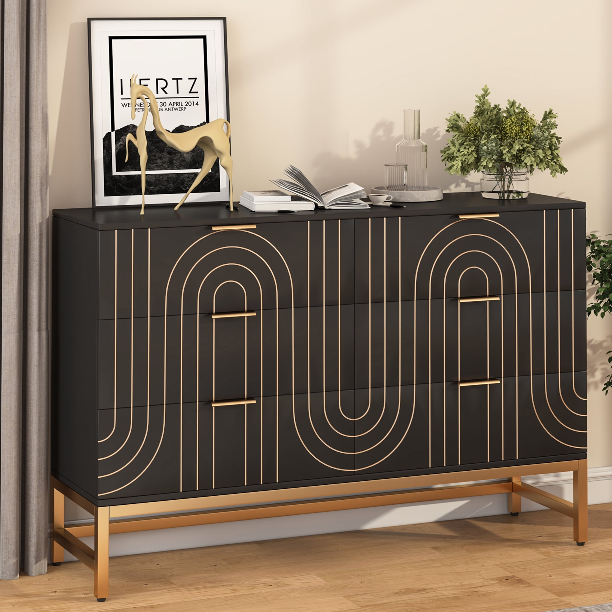 6 Drawer Double Dresser, Wooden 6 Drawer Cabinet Storage Cupboard ...