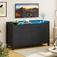 6 Drawer Solid Wood Double Dresser with LED Lights, Modern Chest for ...