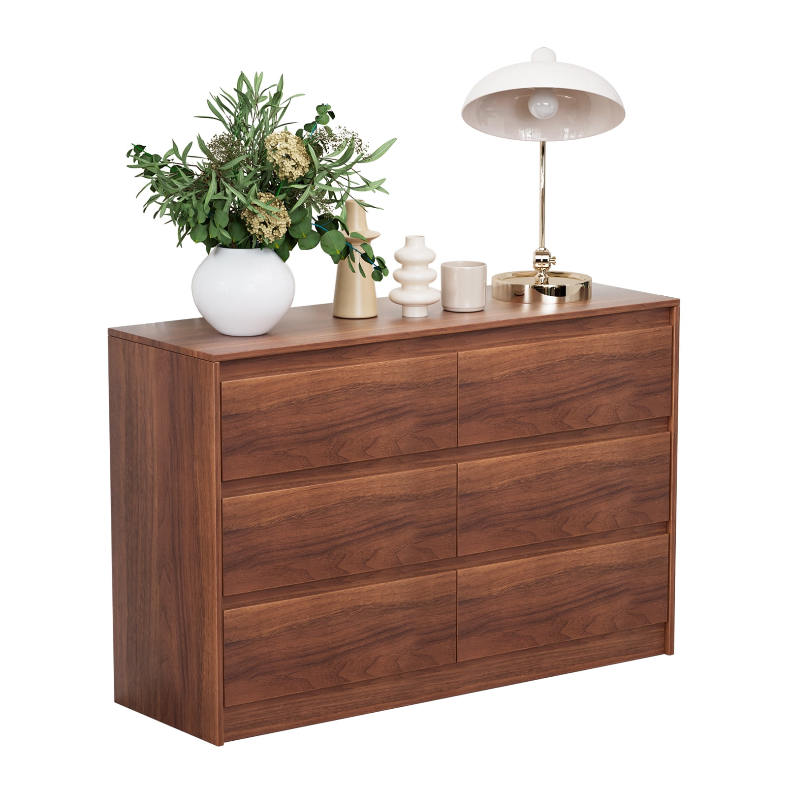 6 Drawer Double Rows Dresser, Tall Dresser with 6 Wood Drawers, Wide ...