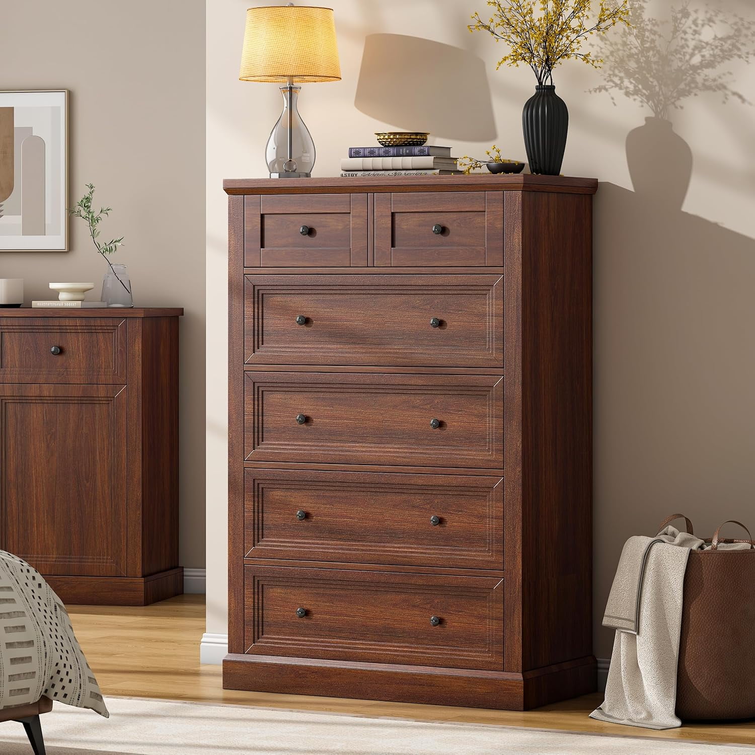 6 Drawer Dresser, 47.2" Farmhouse Dresser and Chests of Drawer, Tall ...