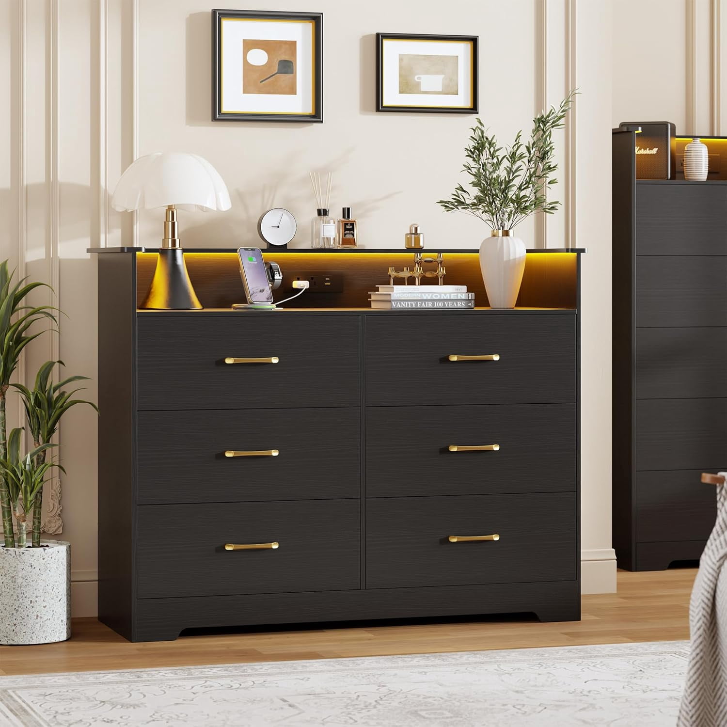 6 Drawer Dresser for Bedroom - 47.2" Wide Double Chest of Drawers with ...