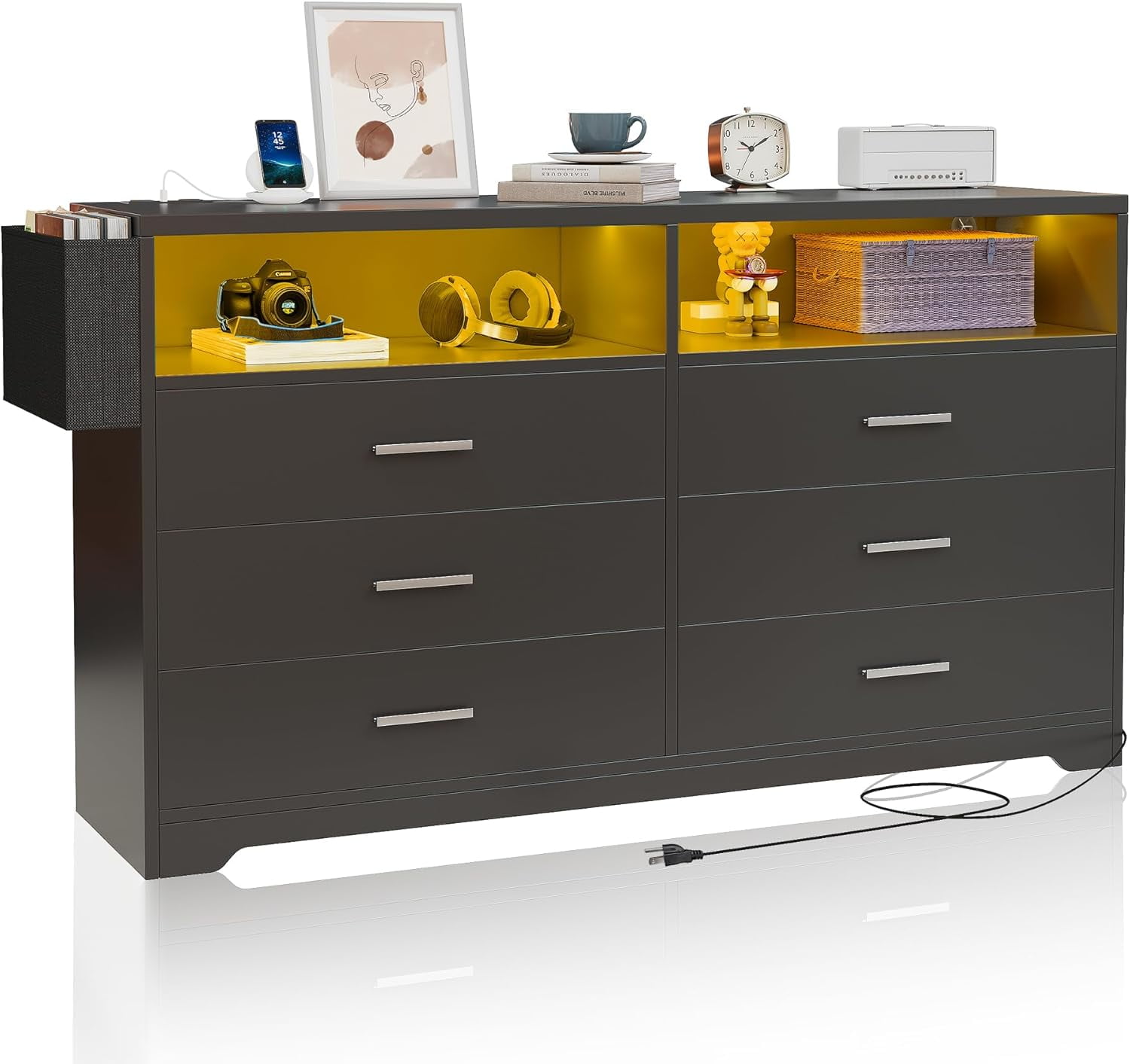 6 Drawer Dresser for Bedroom with Charging Station, Modern Chest of ...