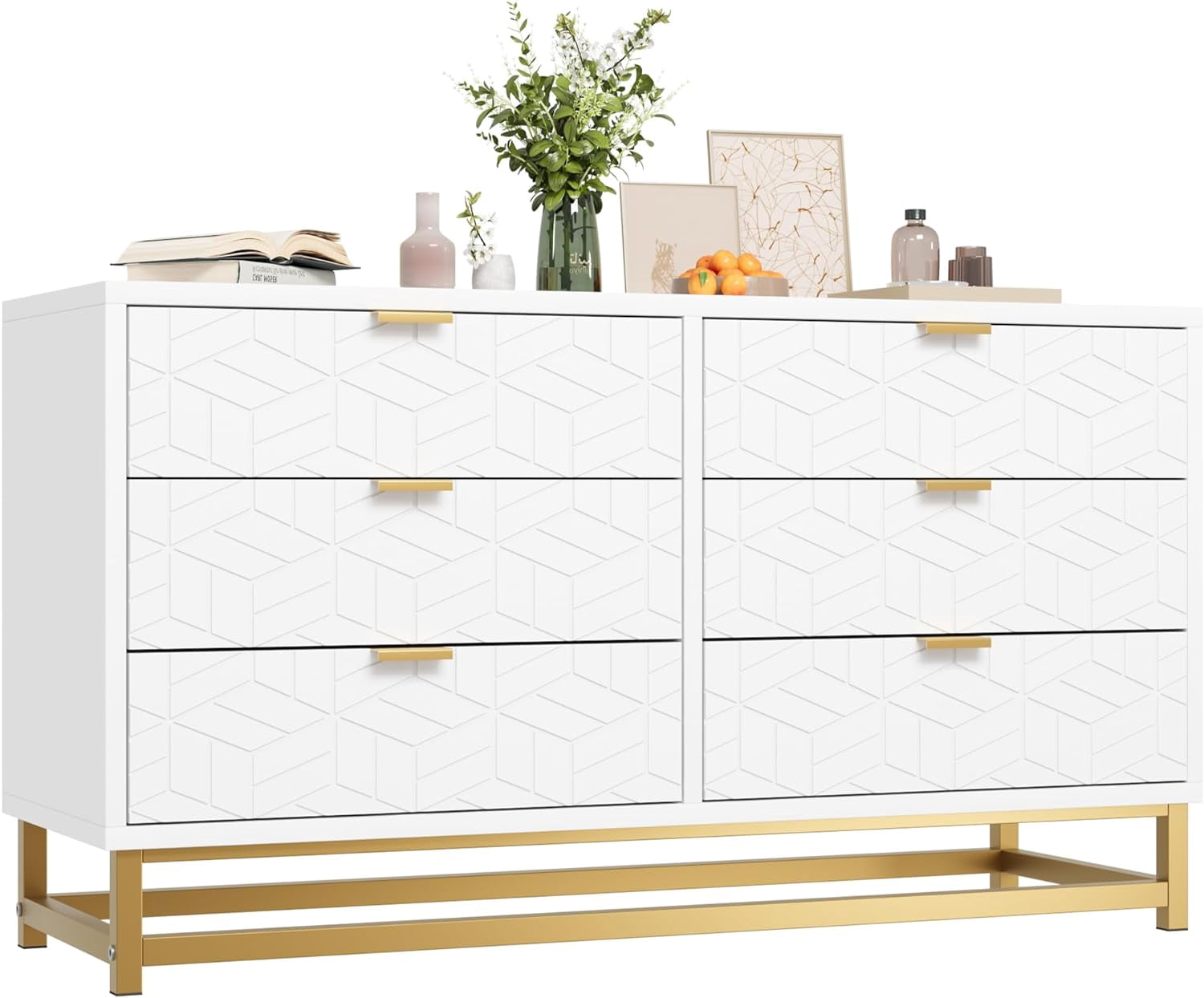 6 Drawer Dresser for Bedroom, Chest of Drawers with Metal Base, Modern ...