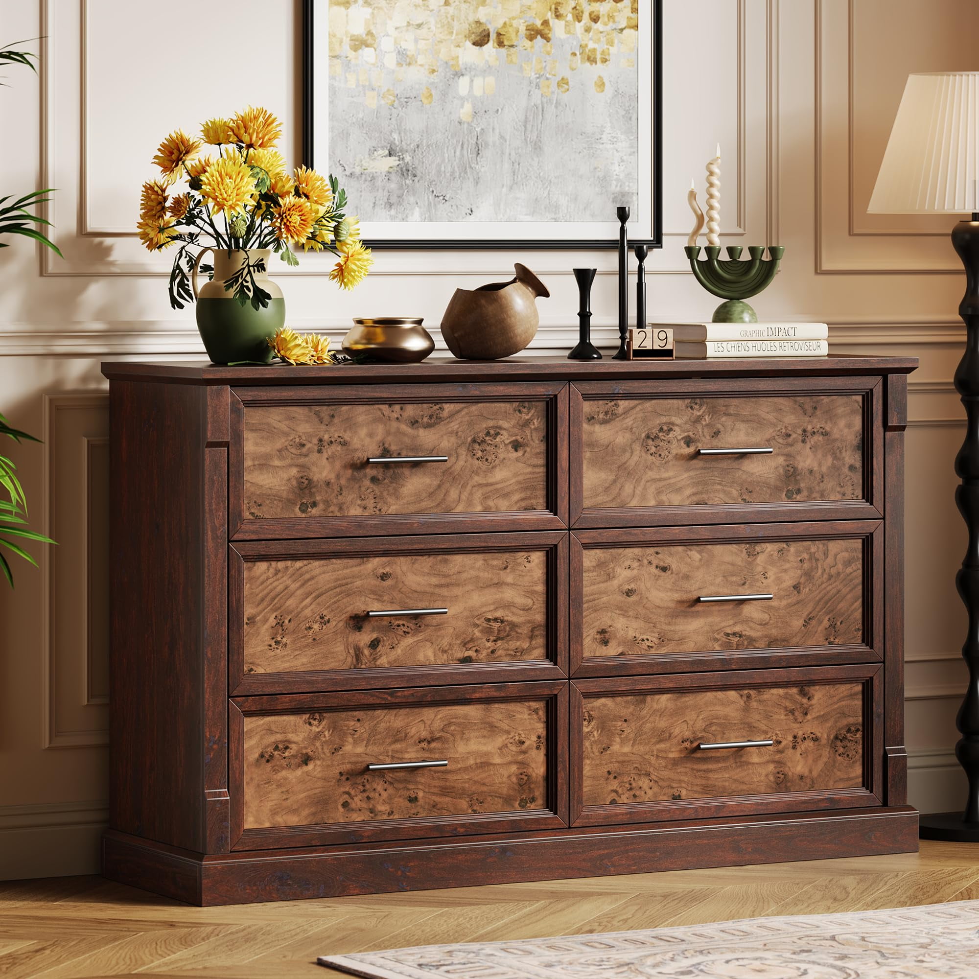 6 Drawer Dresser for Bedroom,Farmhouse Chest of Drawers with Large ...