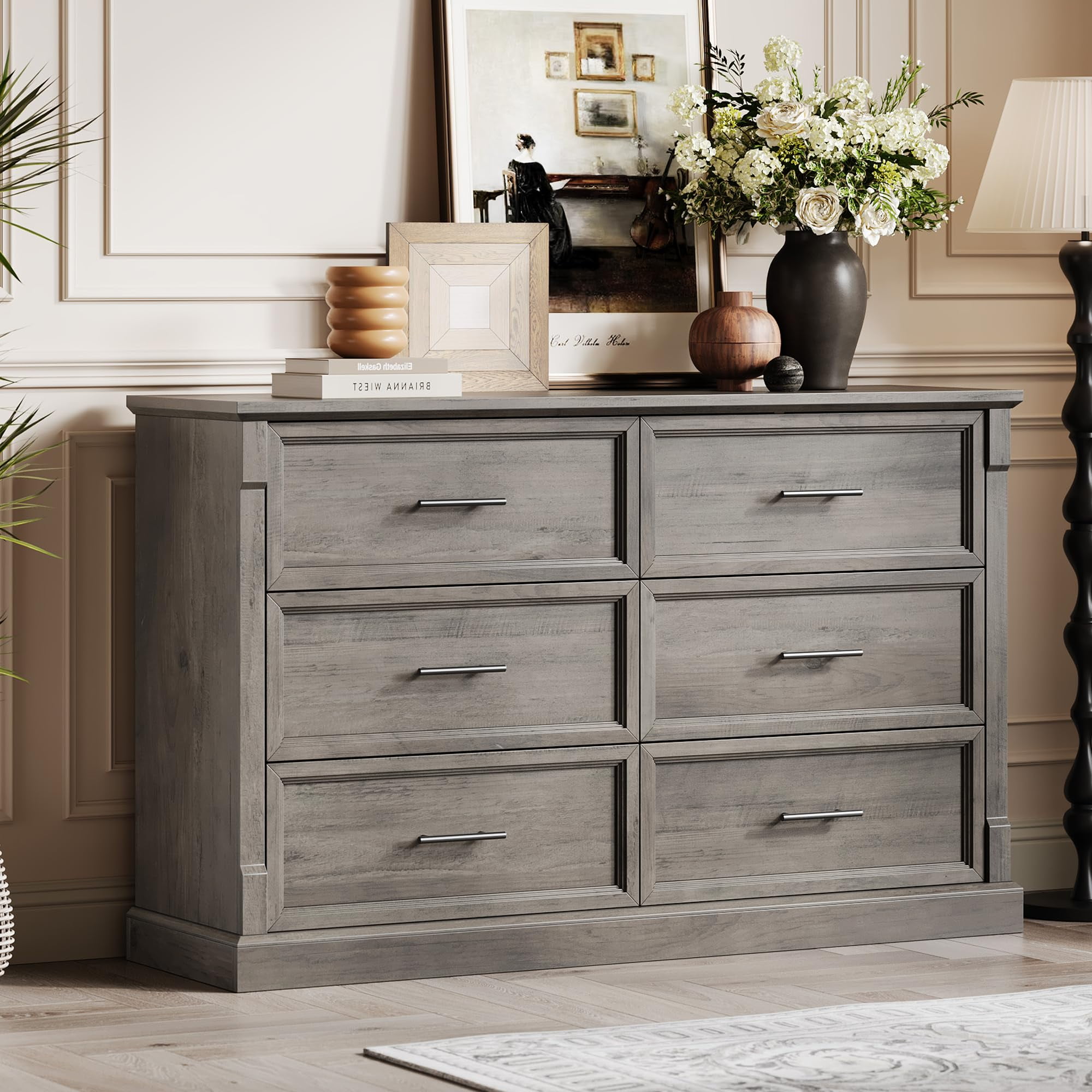 6 Drawer Dresser for Bedroom,Farmhouse Chest of Drawers with Large ...