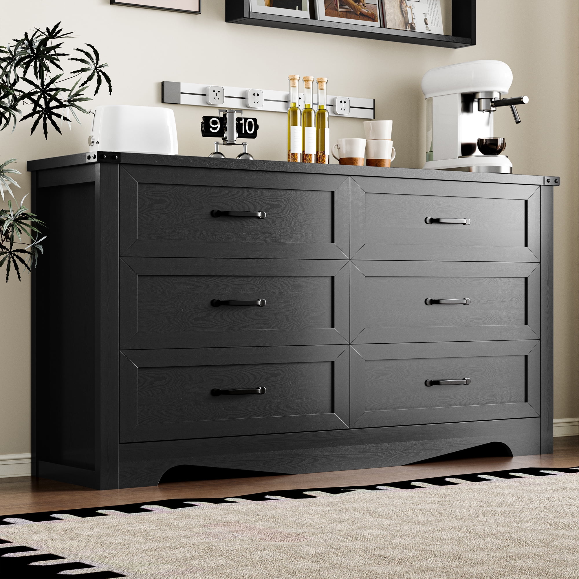 6-Drawer Dresser for Bedroom, Modern Wooden Chest of Drawers with Metal ...