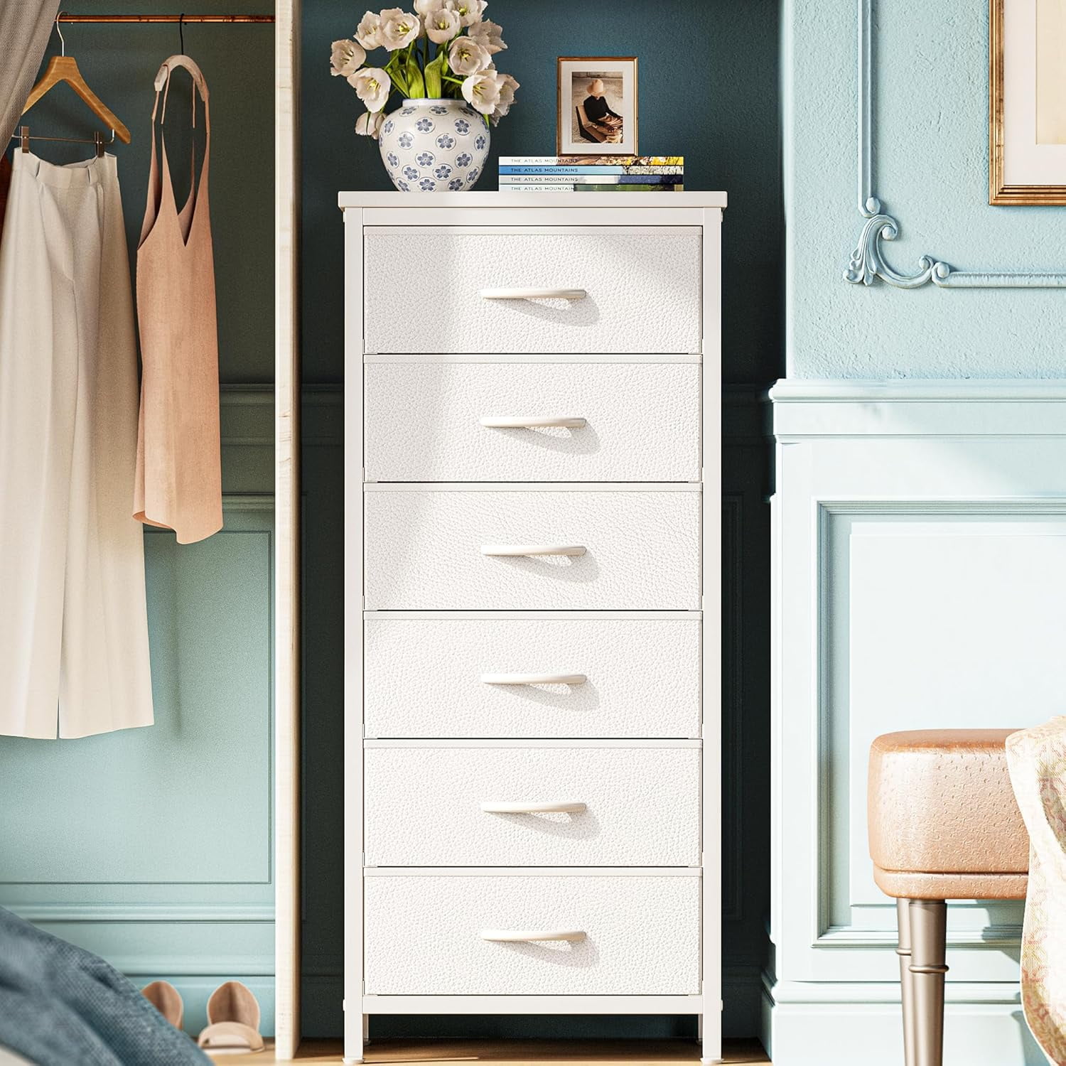 6 Drawer Dresser for Bedroom, Tall Dresser & Chests of Drawers, Fabric ...