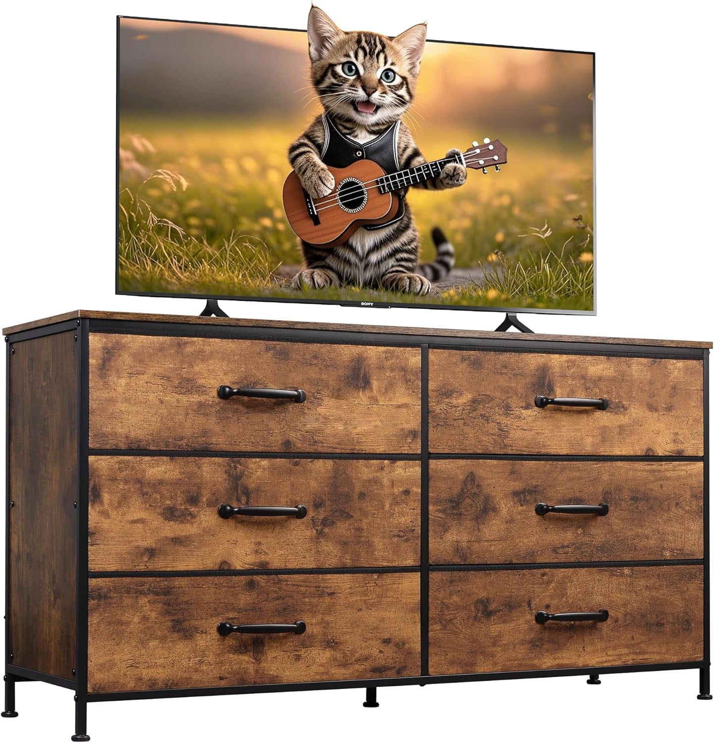 6 Drawer Dresser for Bedroom, Wide Fabric Dresser TV Stand for 60" TV ...