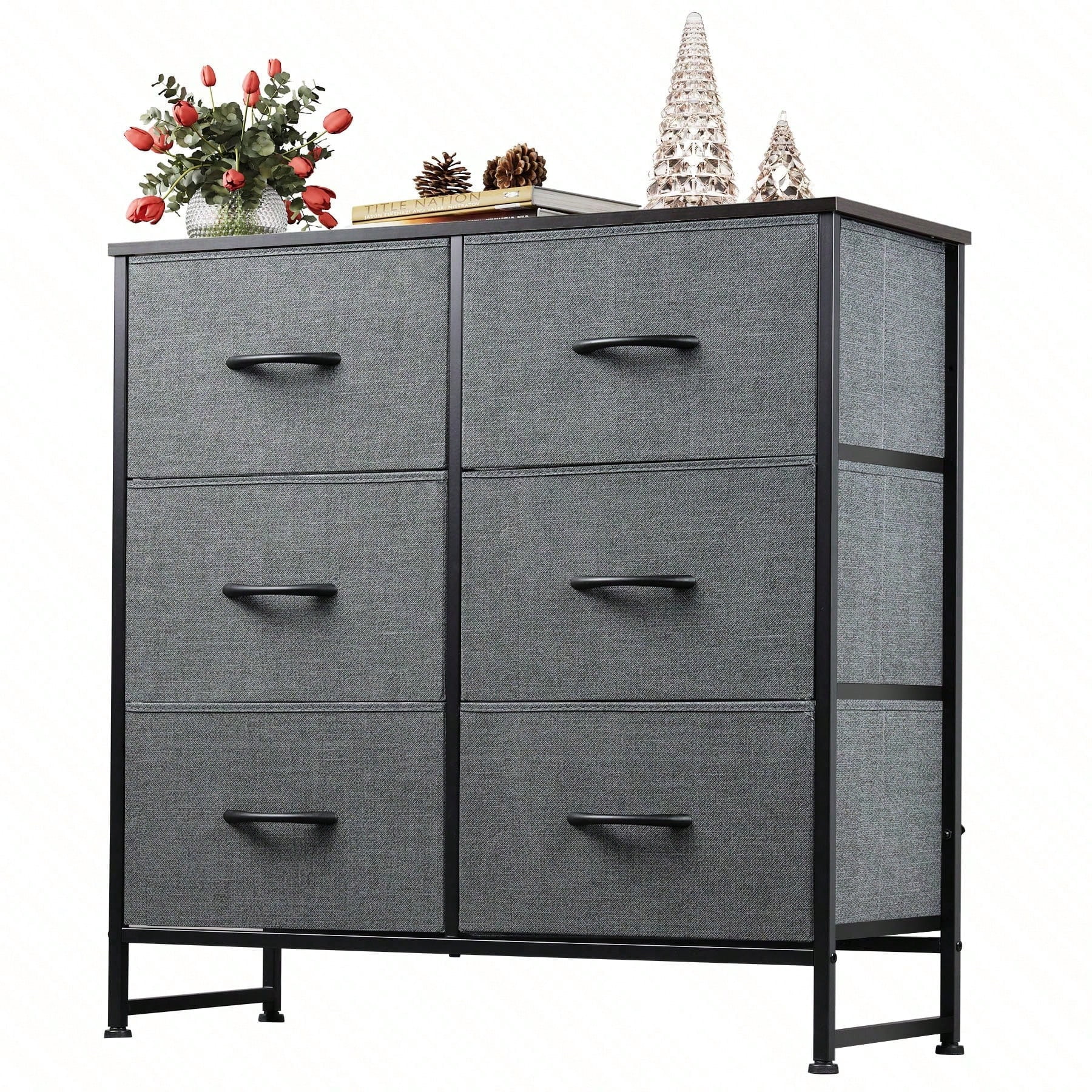 6 Drawer Dresser, Fabric Double Dresser, Storage Tower With Fabric Bins ...