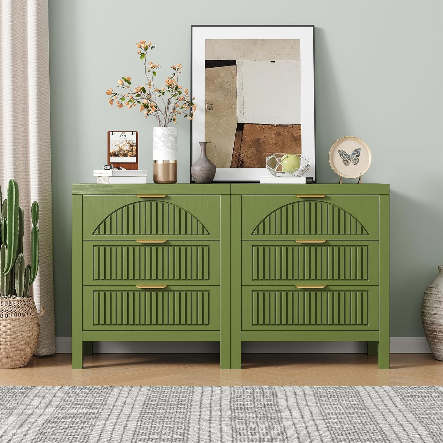 6 Drawer Dresser, Farmhouse Fluted Chest of Drawers, Wooden End Table ...