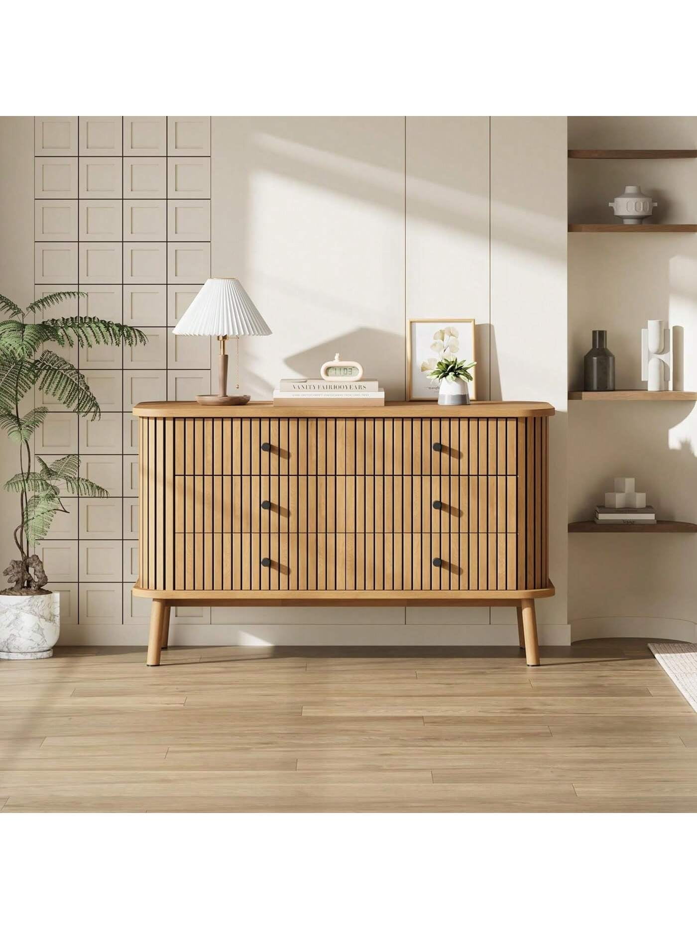 6 Drawer Dresser, Horizontal Chests Of Double Drawers For Bedroom, Mid ...